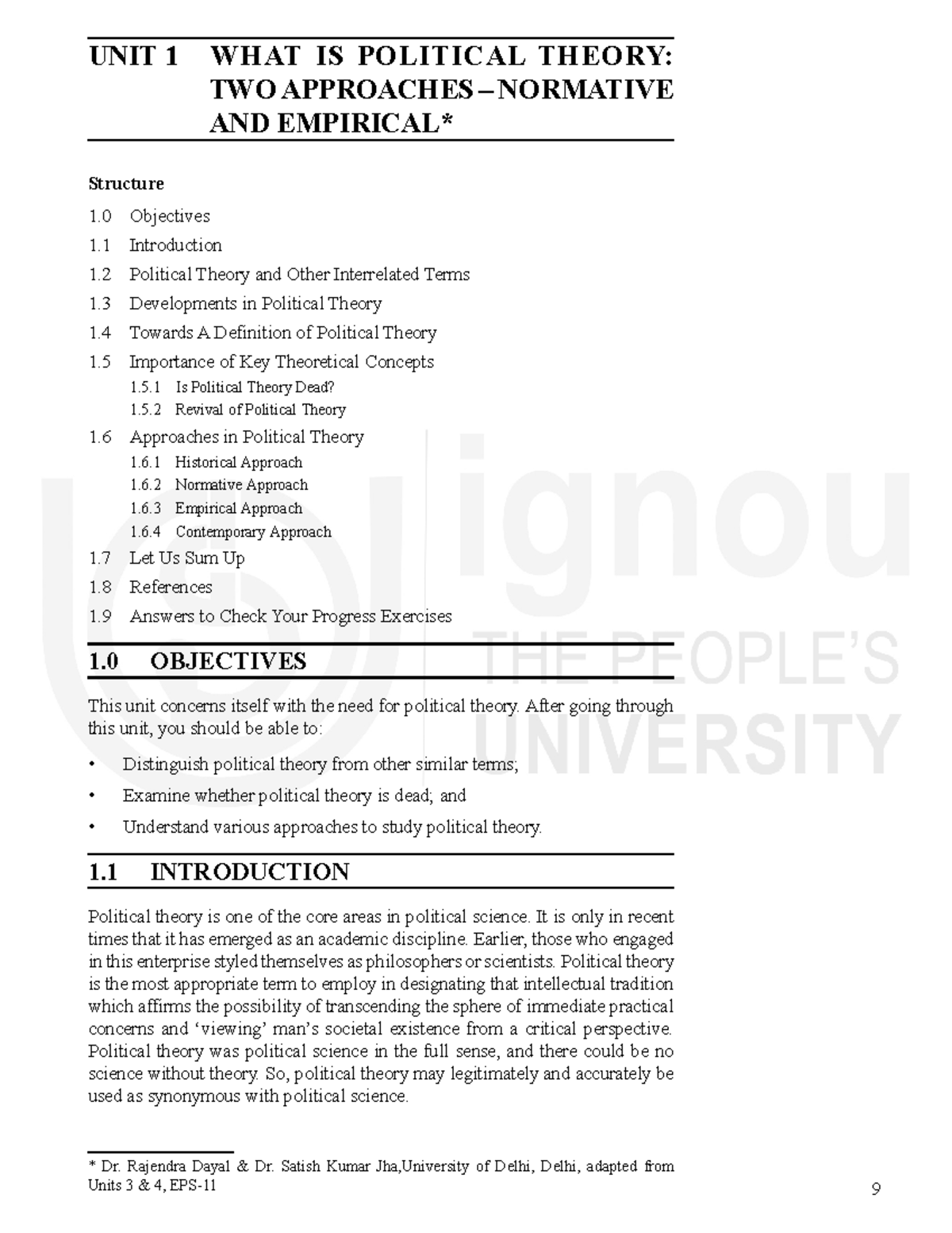 Unit1 - political science honours book - What is Political Theory: Two ...