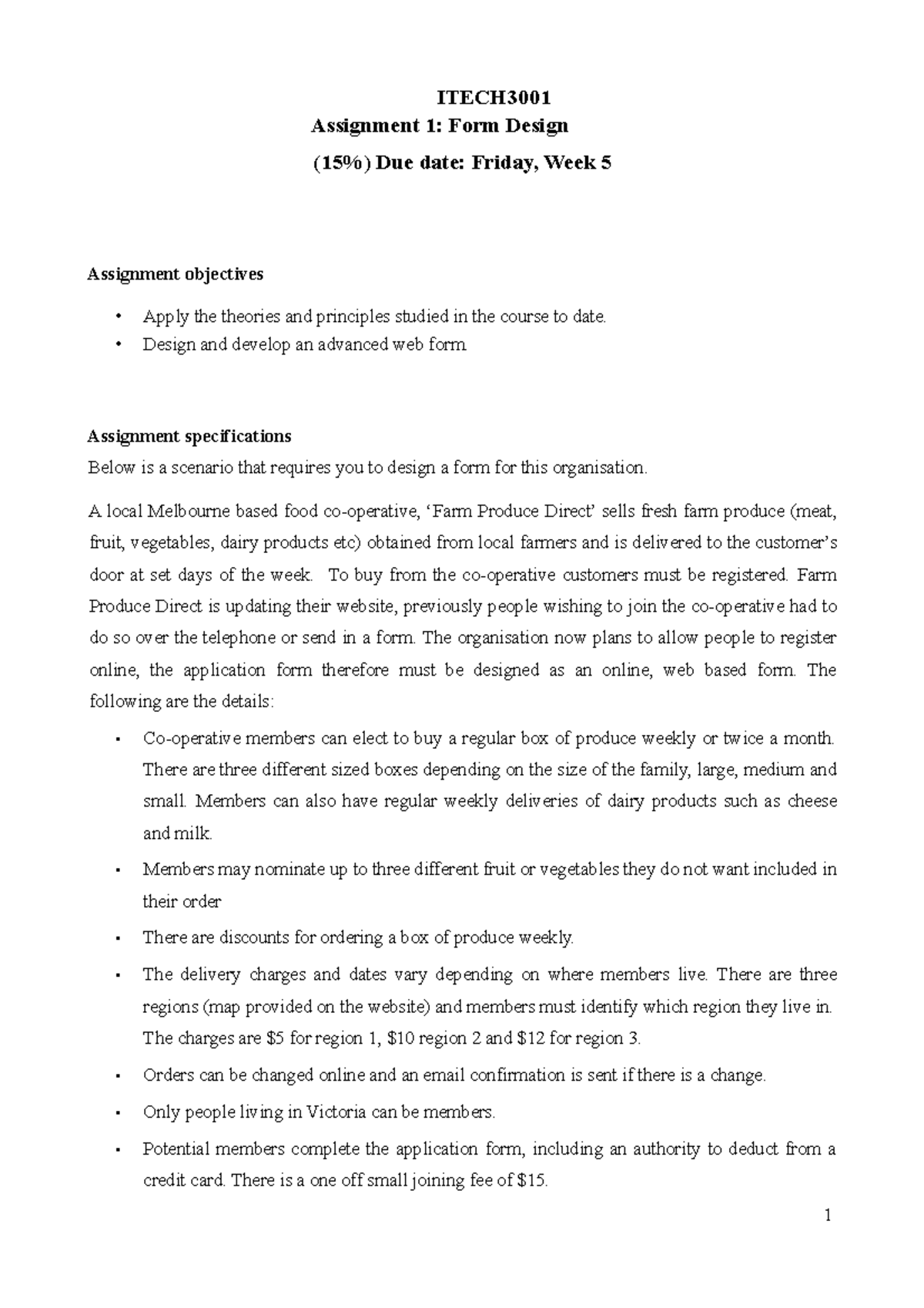Itech3001 Assignment 1 Form Design Itech Assignment 1 Form Design 15 Due Date Friday