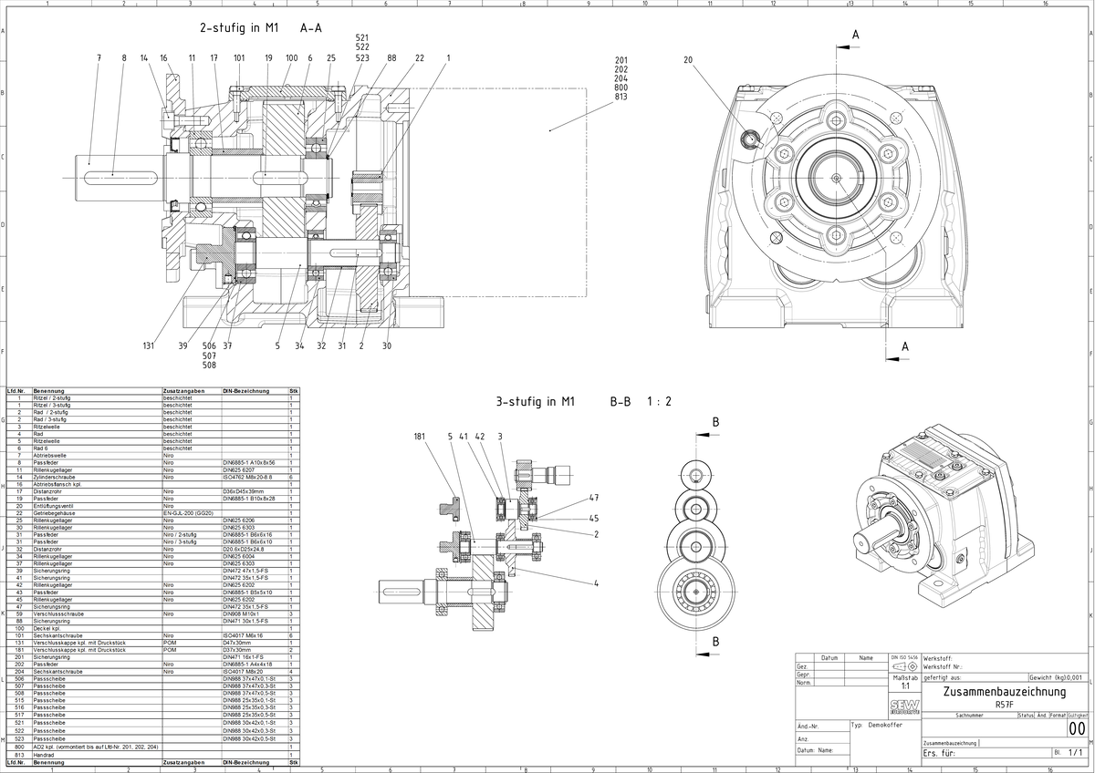 01 Zeichnung Stirnradgetriebe - A A 20 B B 1 : 2 2 4 5 45 47 181 41 42 ...