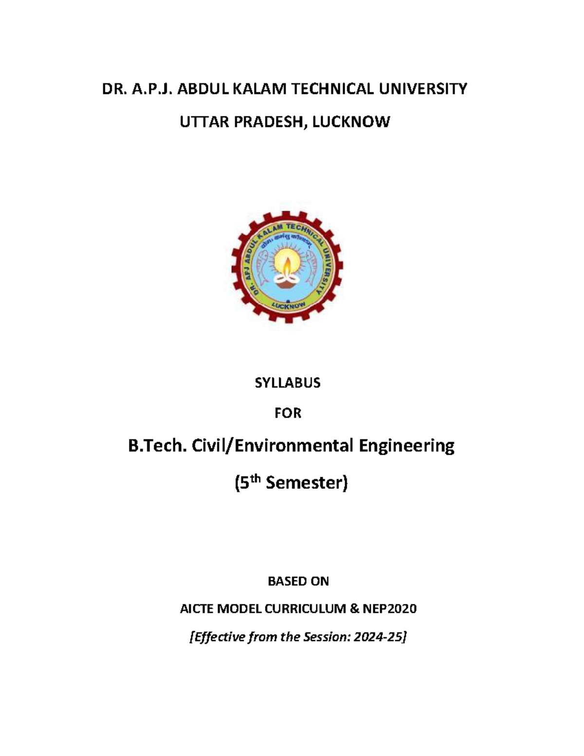 Btech Civil-Environmental Engineering Syllabus IIIrd year V Semester 2024-25 - DR. A.P. ABDUL ...