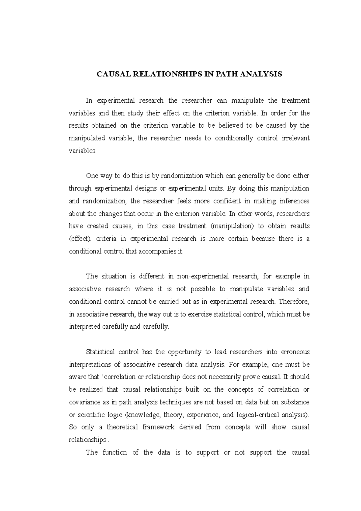 PATH Analysis - CAUSAL RELATIONSHIPS IN PATH ANALYSIS In experimental ...