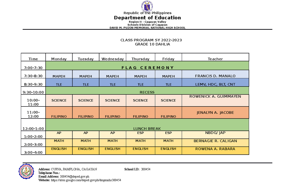 Class Program SY 2022 - ok fine whatever - Republic of the Philippines ...