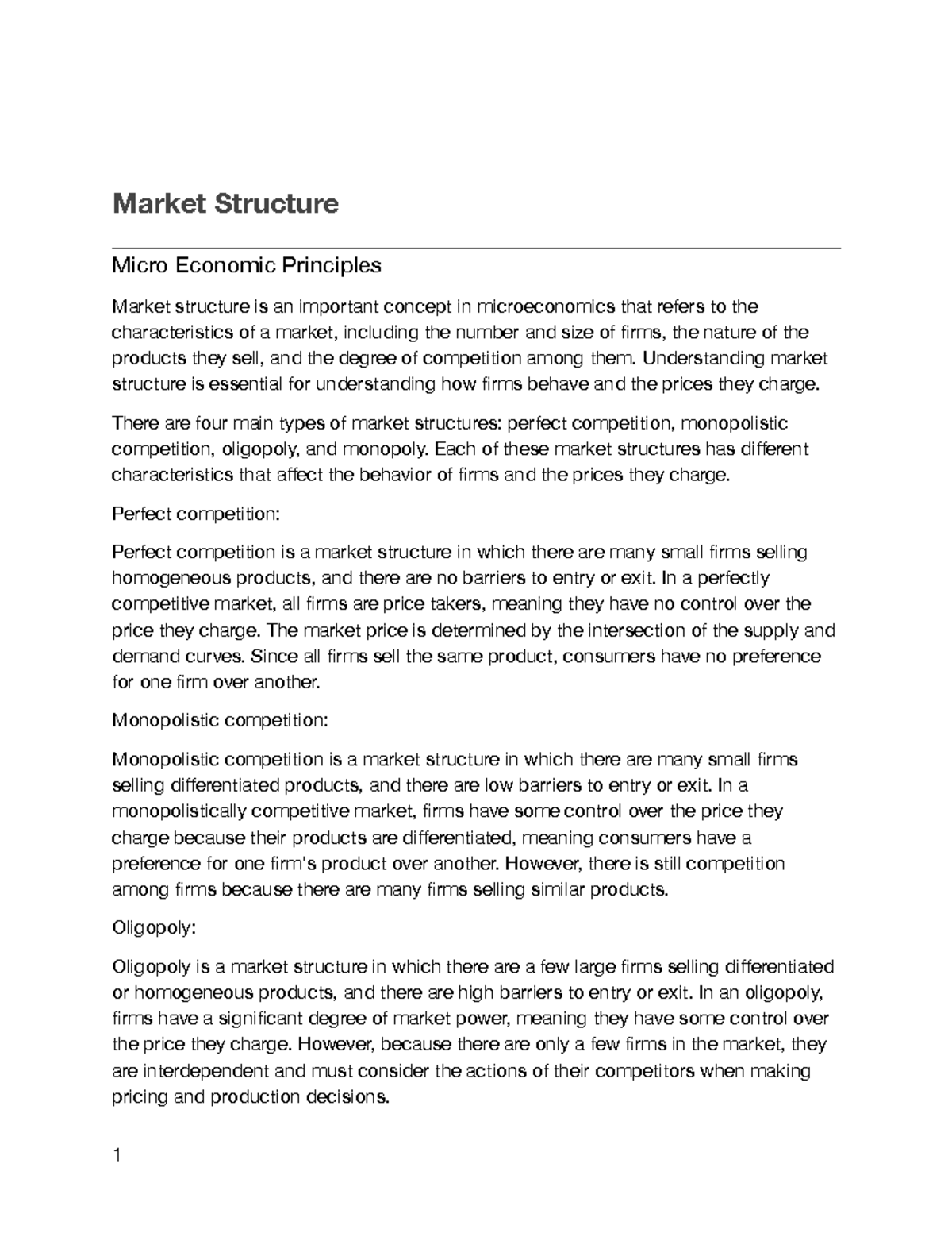 Market Structure - Market Structure Micro Economic Principles Market ...