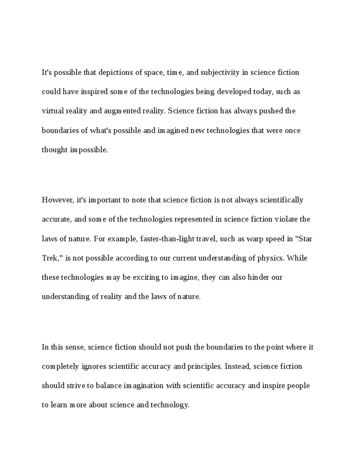 W4 Time Discussion 2 - It's possible that depictions of space, time ...