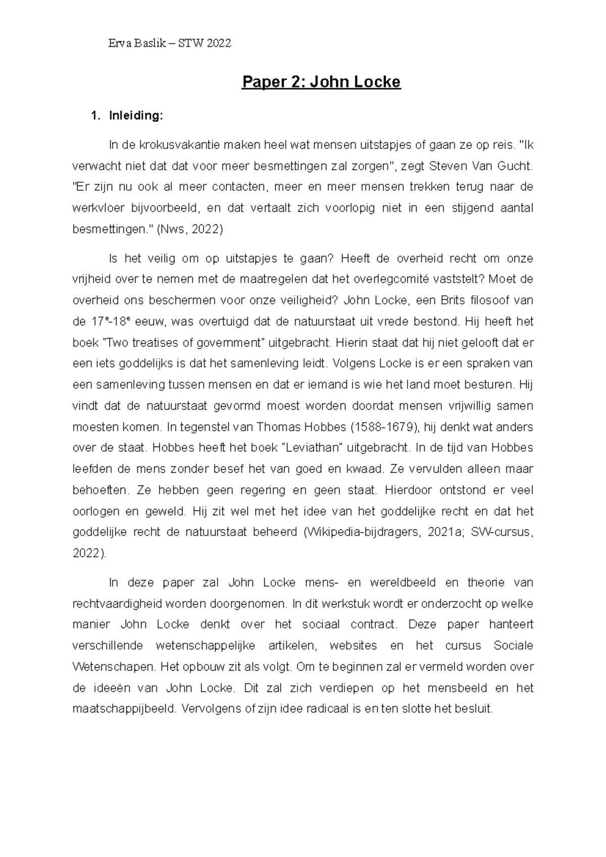 Paper John Locke - Paper 2: John Locke Inleiding: In de krokusvakantie ...