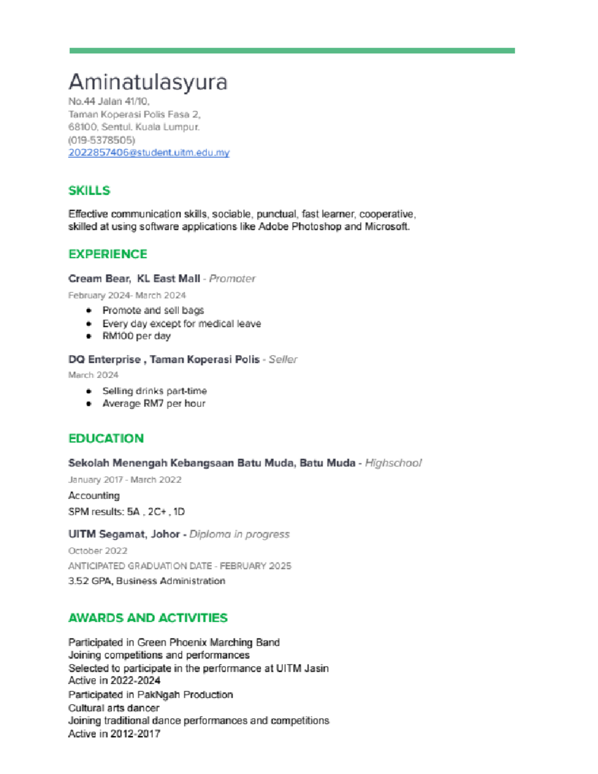 Resume Brainstorm - Aminatulasyura No Jalan Taman Koperasi Polis Fasa 2. 68100, Sentul. Kuala ...