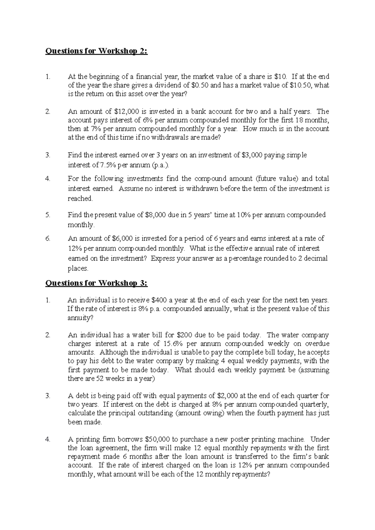 CFM revision - Questions for Workshop 2: At the beginning of a ...