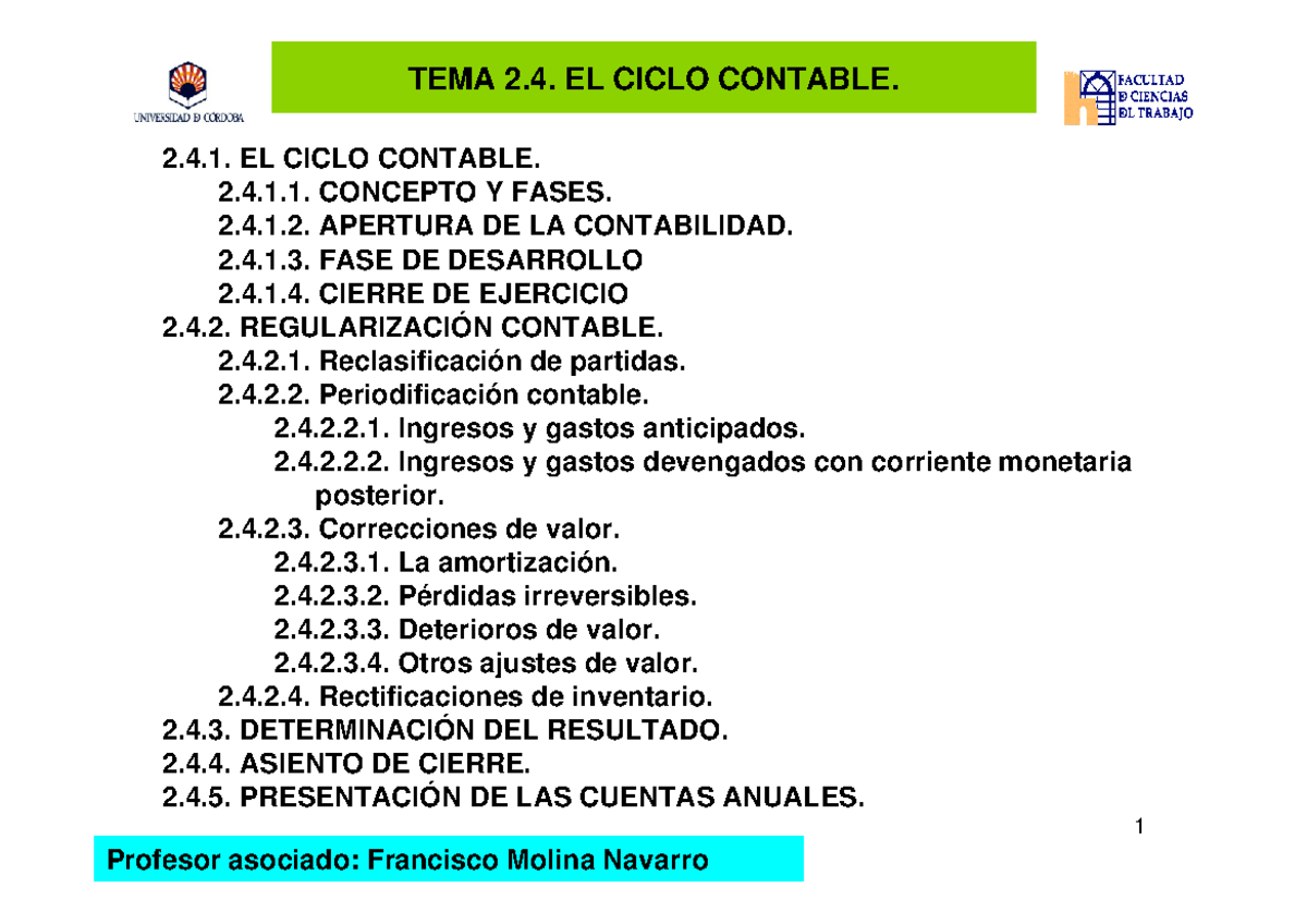 T2-4 El ciclo contable - ADE - 1 2.4. EL CICLO CONTABLE. 2.4.1 ...