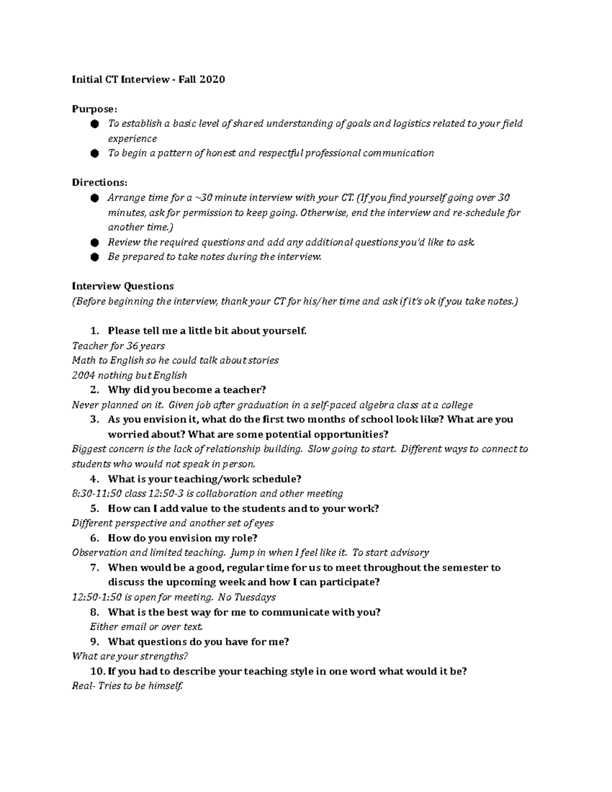 Interview with Brad - Initial CT Interview - Fall 2020 Purpose: To ...