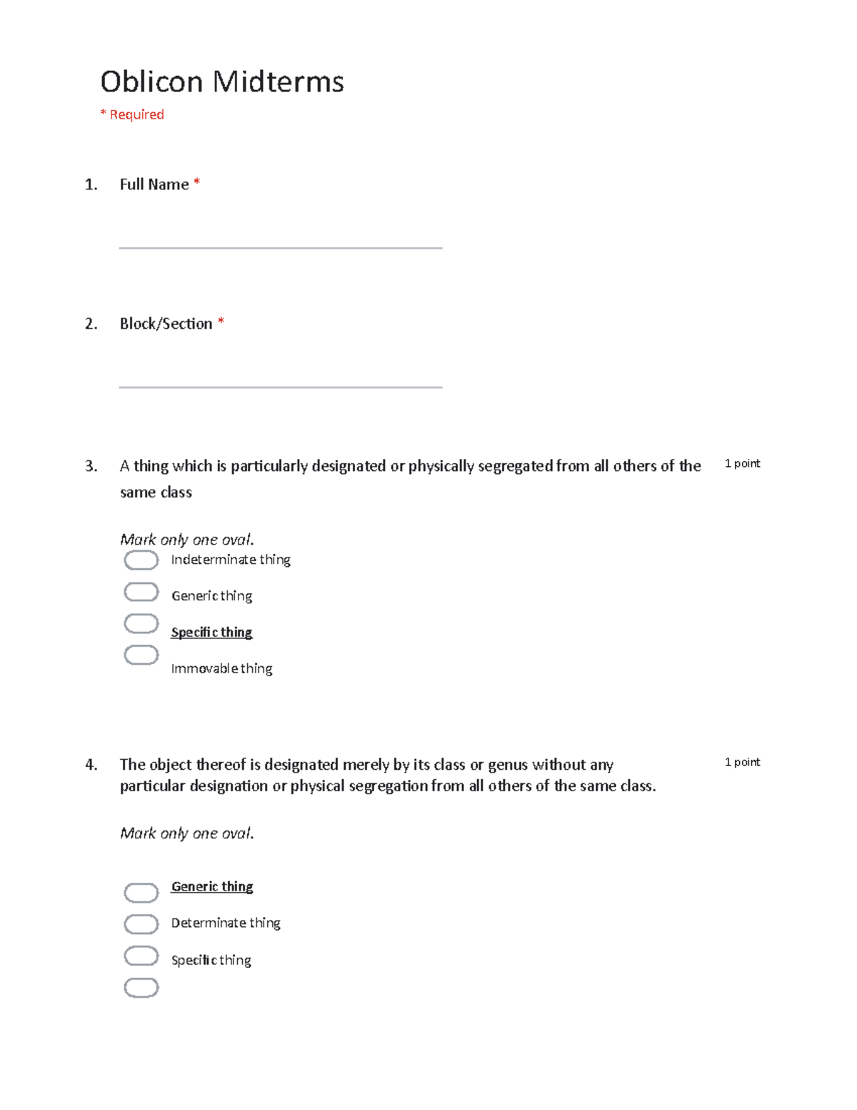 Oblicon Midterms - Key answers - Oblicon Midterms * Required 1. Full ...