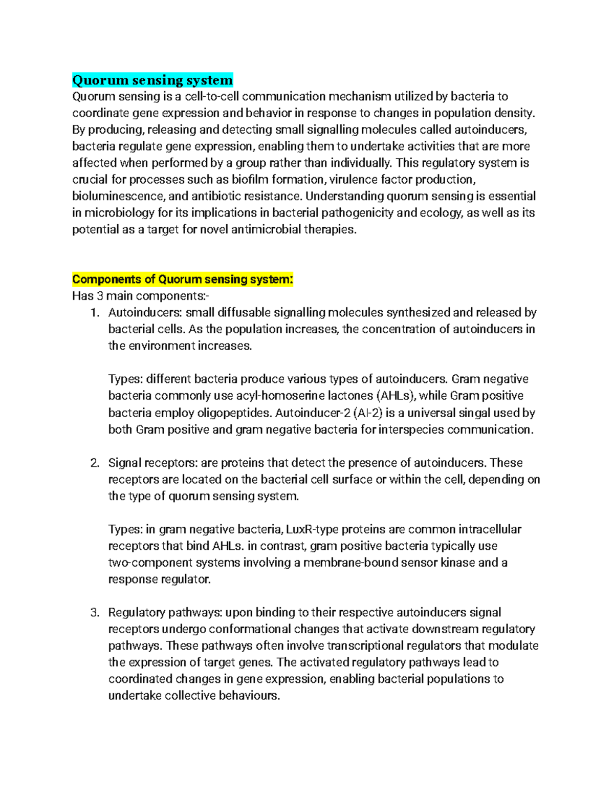Quorum sensing system - Summary Microbial Physiology and Genetics I ...