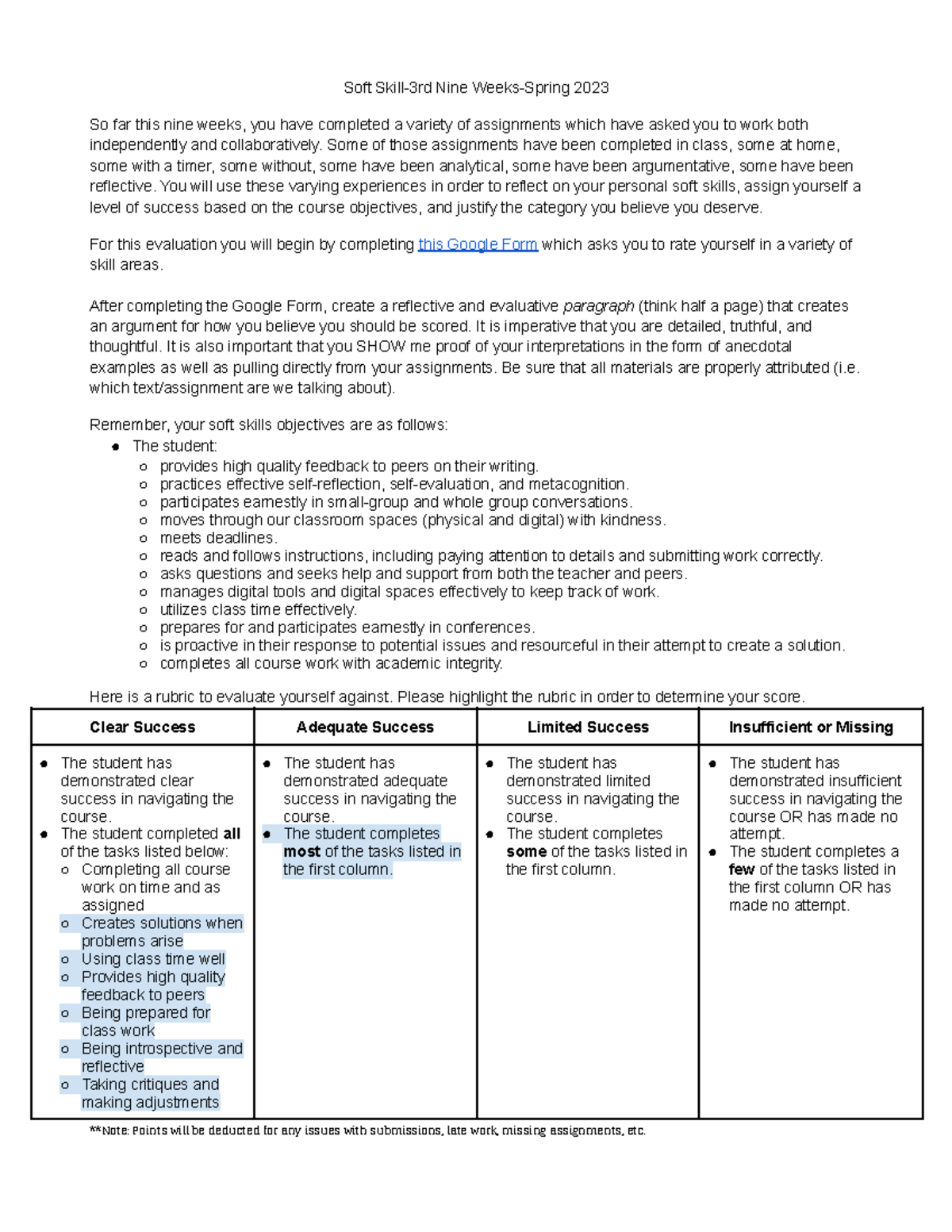 Copy of Soft Skills-3rd Nine Weeks-Spring 2023 - Soft Skill-3rd Nine ...