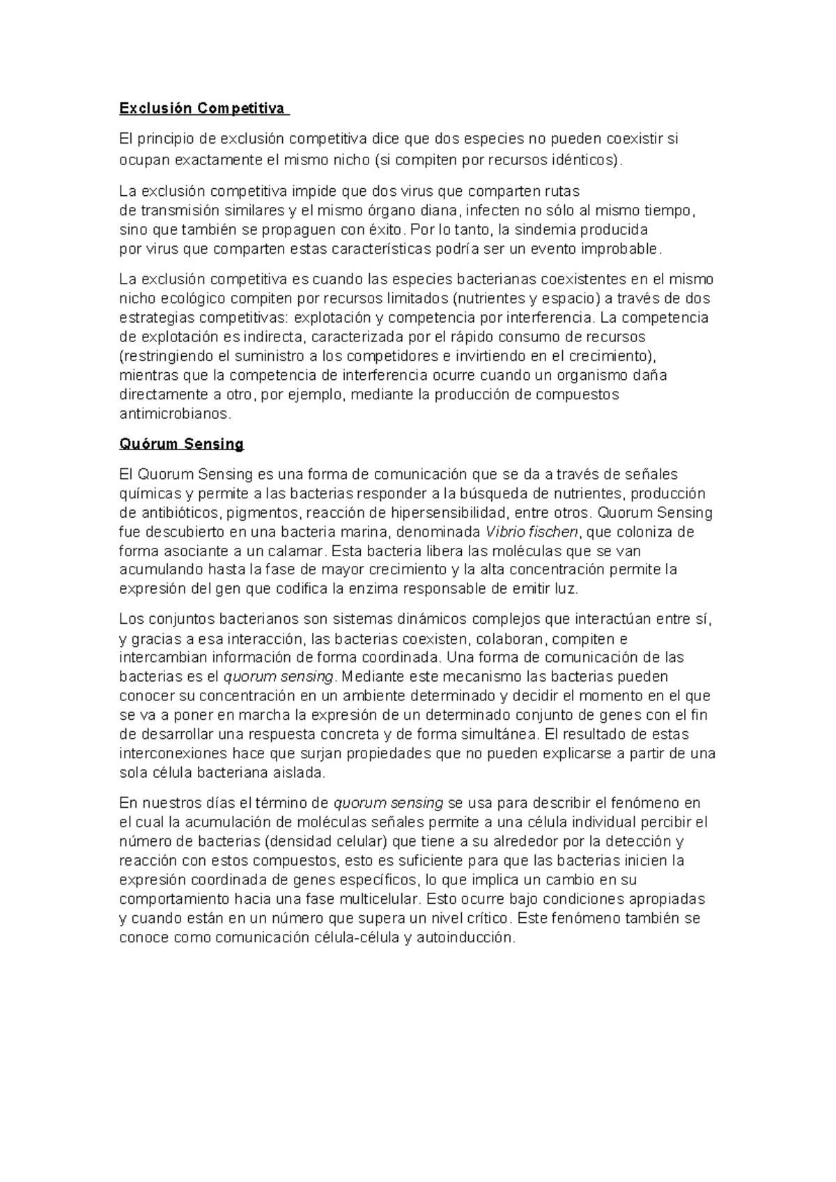Exclusión Competitiva y Quorun sensing - Exclusión Competitiva El ...