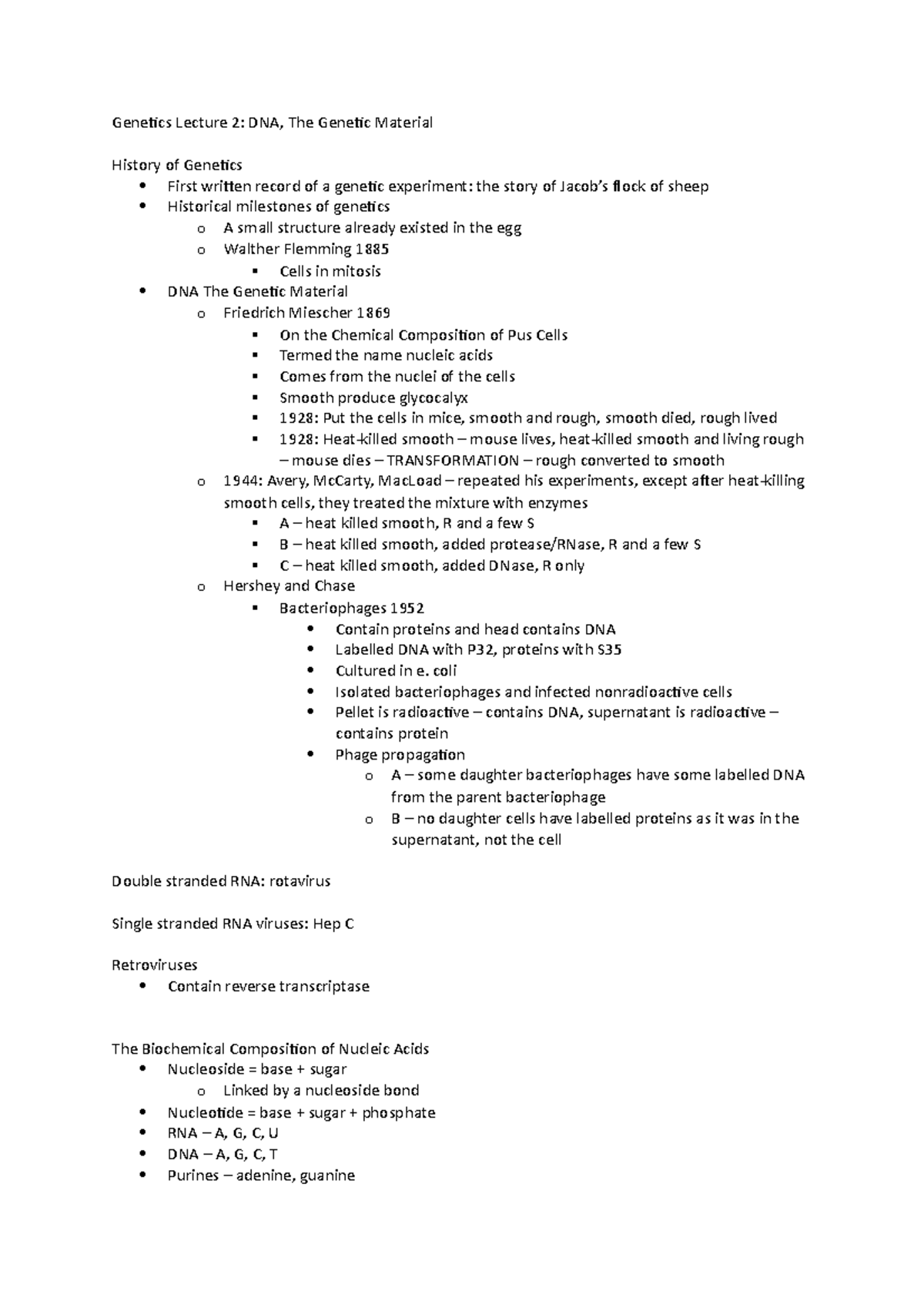 Lecture 1 and 2 Notes - DNA, The Genetic Material - Genetics Lecture 2 ...