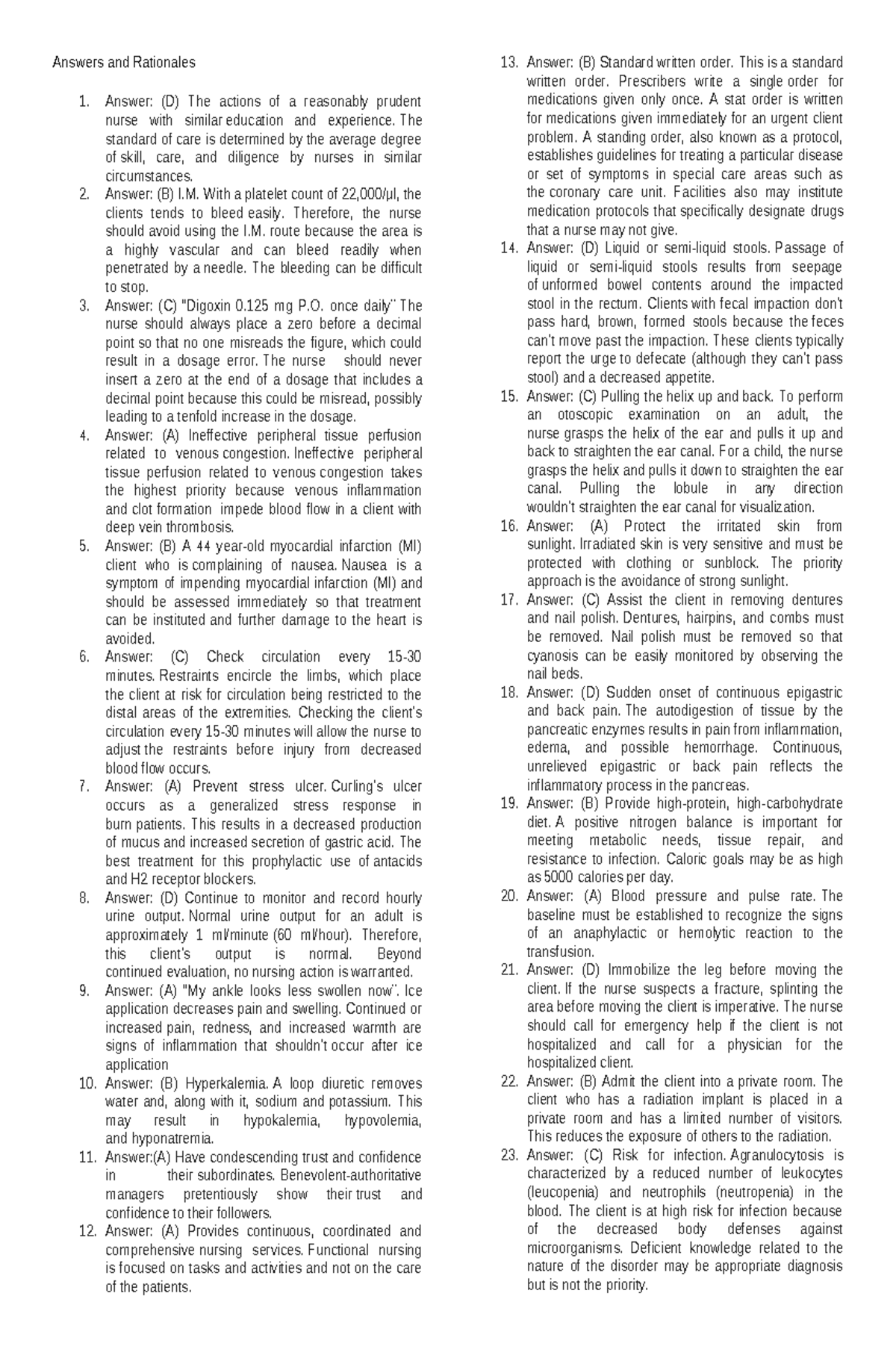 PNLE 1 Rationale - Common board exam questions - Answers and Rationales ...