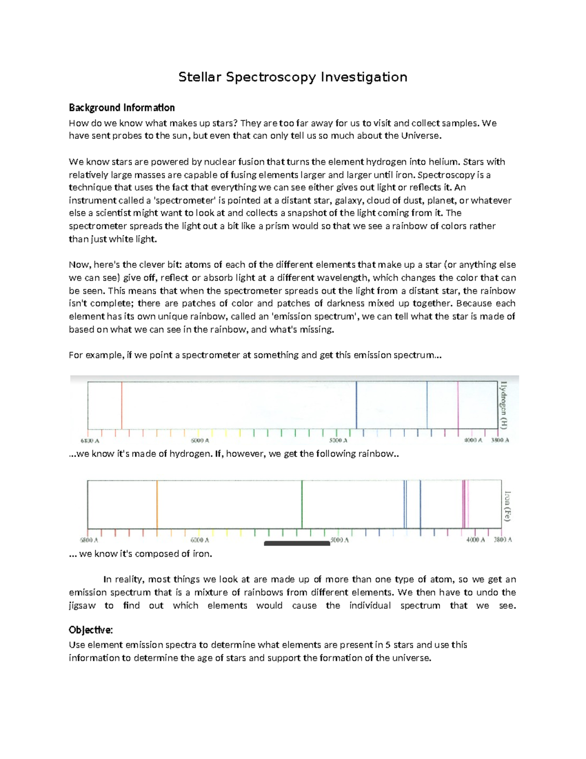 Stellar Spectroscopy Investigation Worksheet-6abfd1-a77a80 - Stellar ...