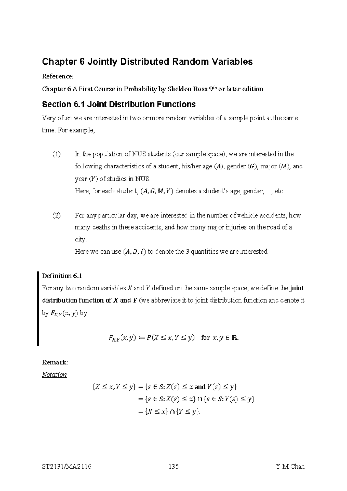 Chapter 6 Jointly Distributed Random Variables - Chapter 6 Jointly ...