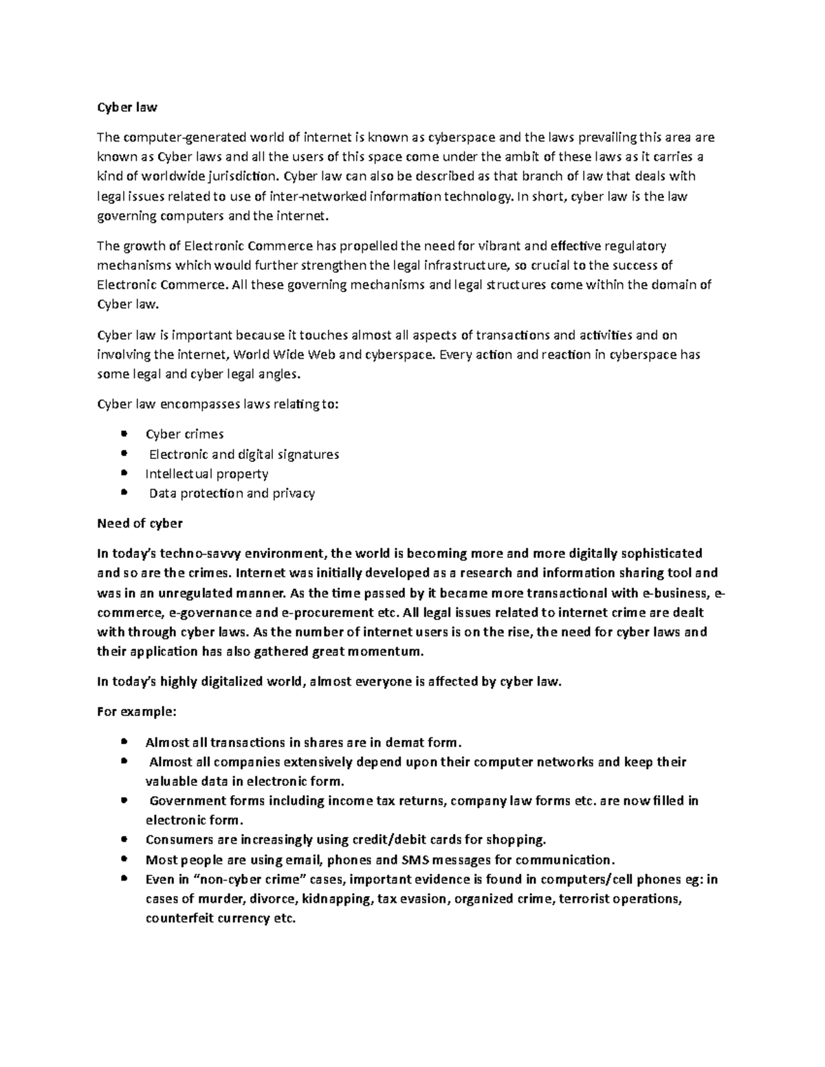 Cyber law and the need of cyber law - Cyber law The computer-generated ...