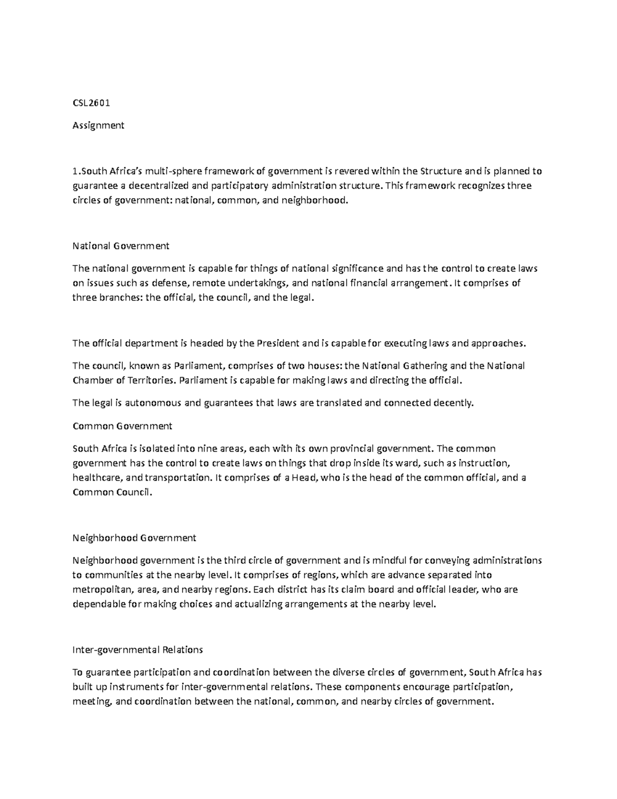 Csl2601 one - Csl notes - CSL Assignment 1 Africa’s multi-sphere ...