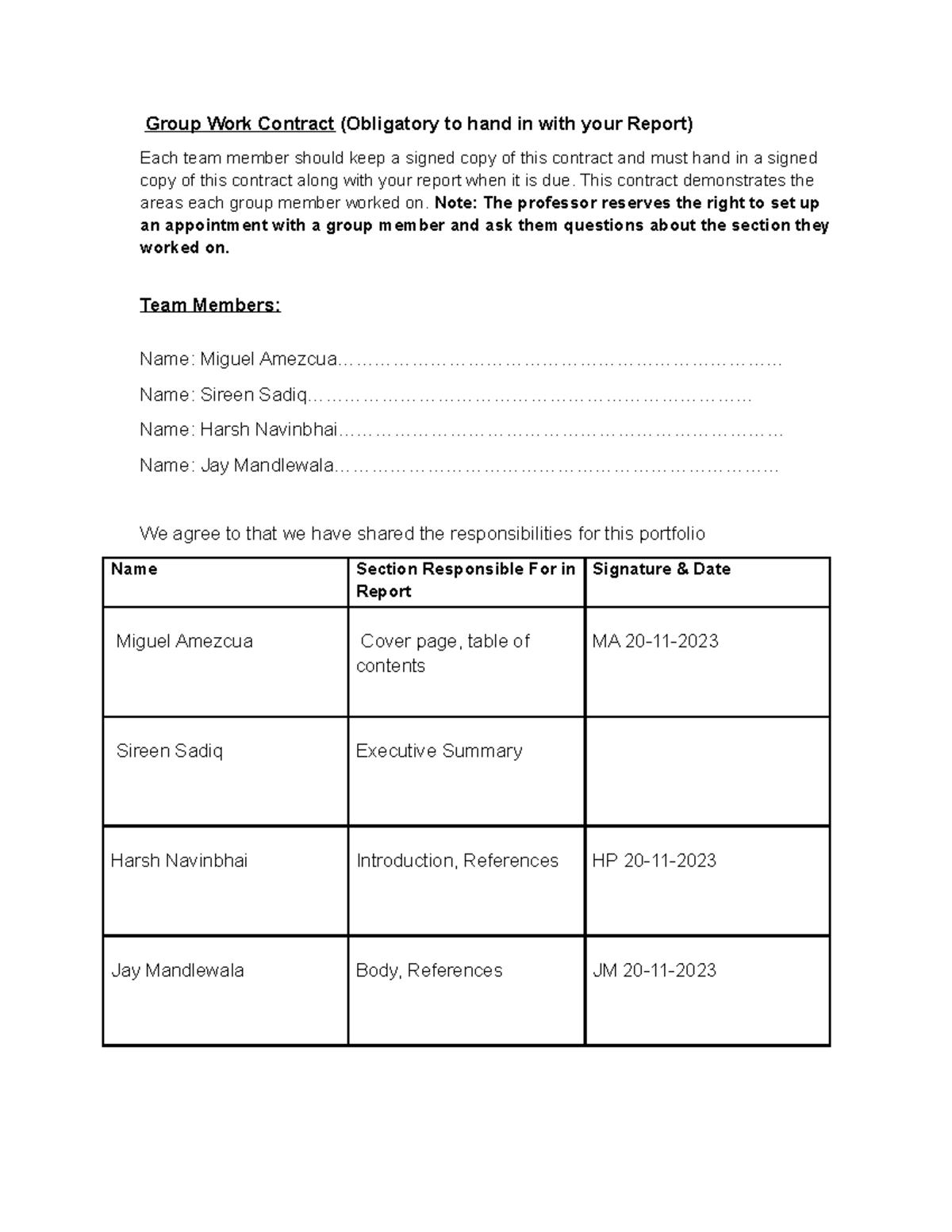 Meeting Minutes - Group assignment - Group Work Contract (Obligatory to ...