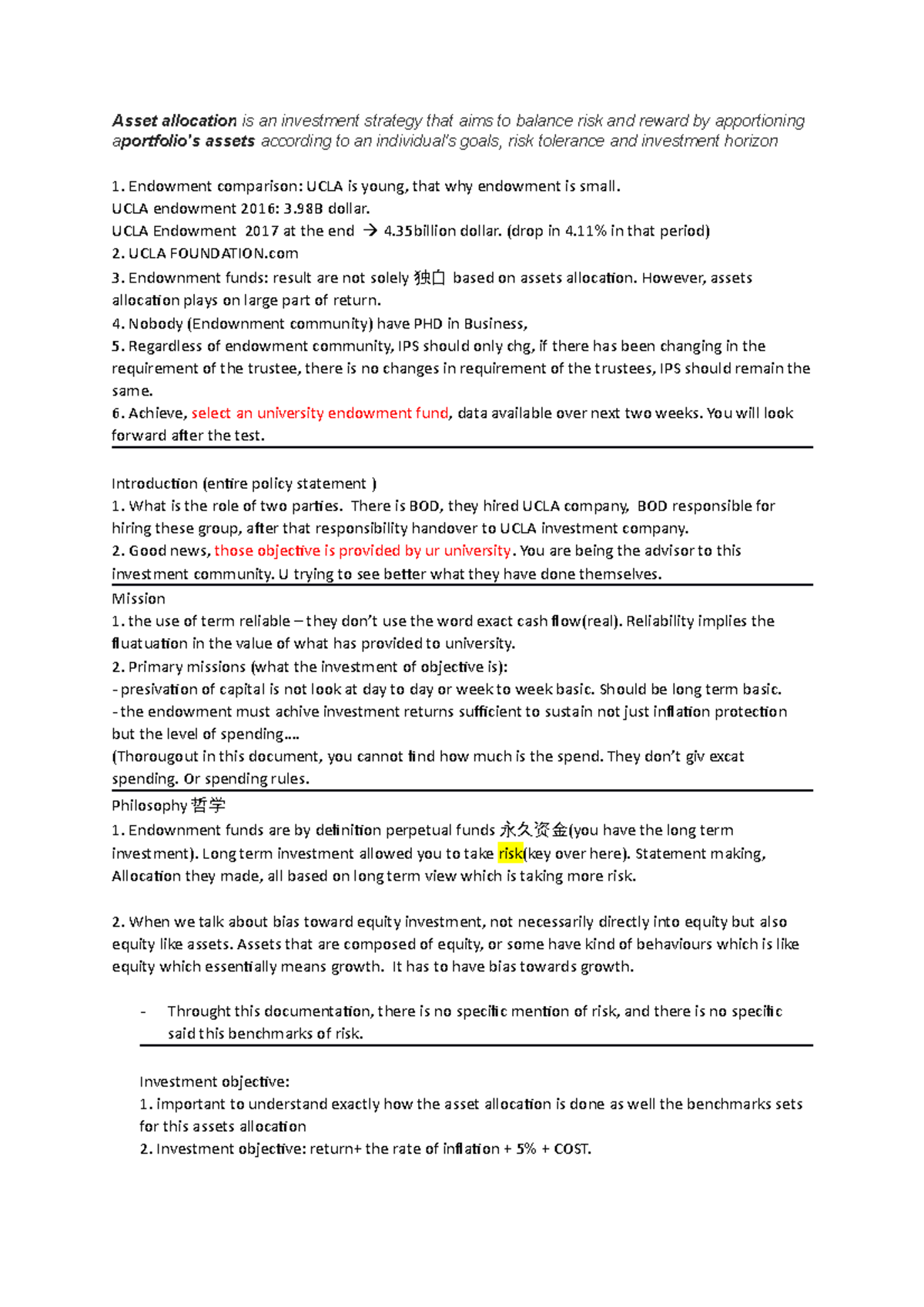 Topic 4 Asset allocation - Asset allocation - Studocu