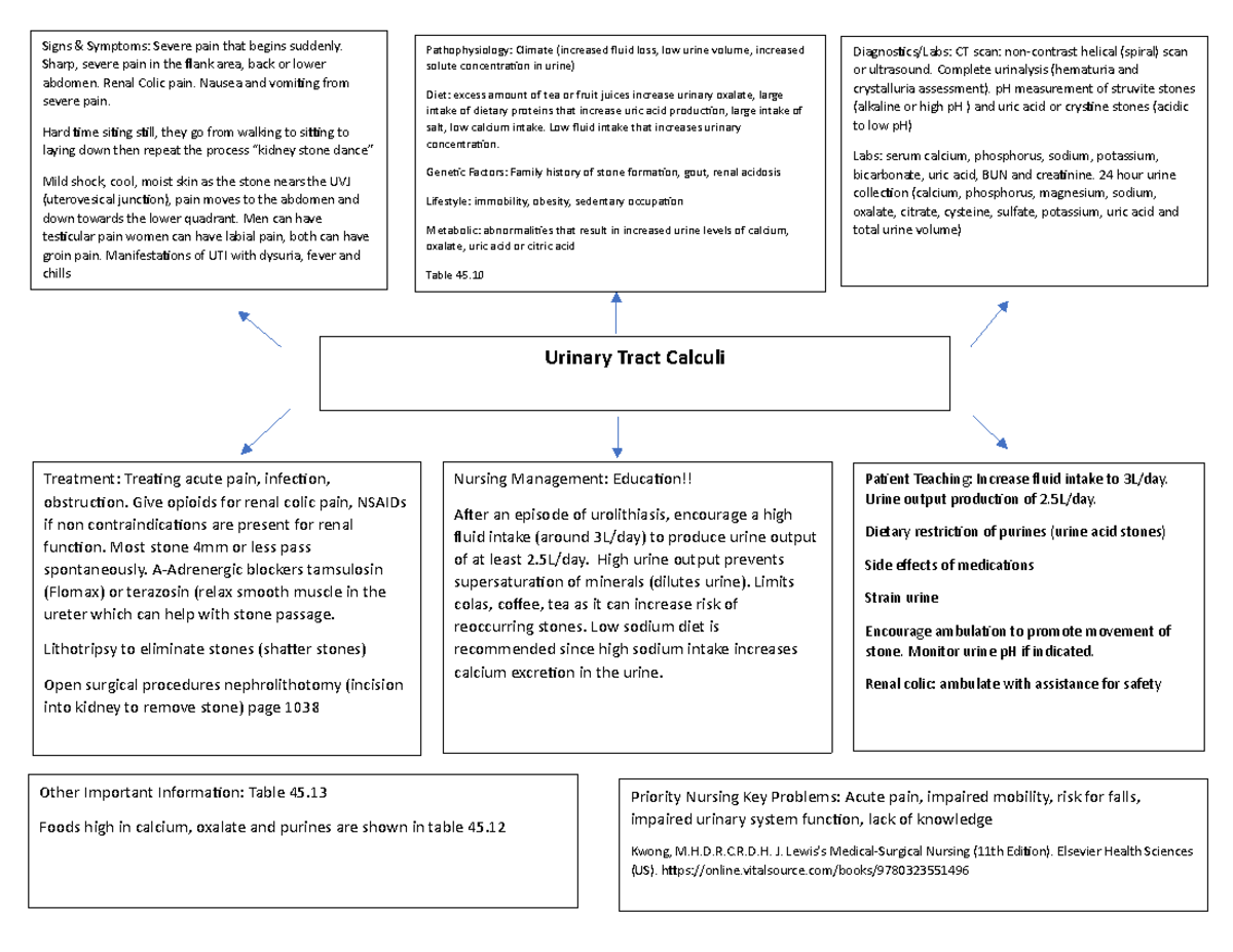 Pathophysiology Map Kidney Stones - Urinary Tract Calculi Diagnostics ...