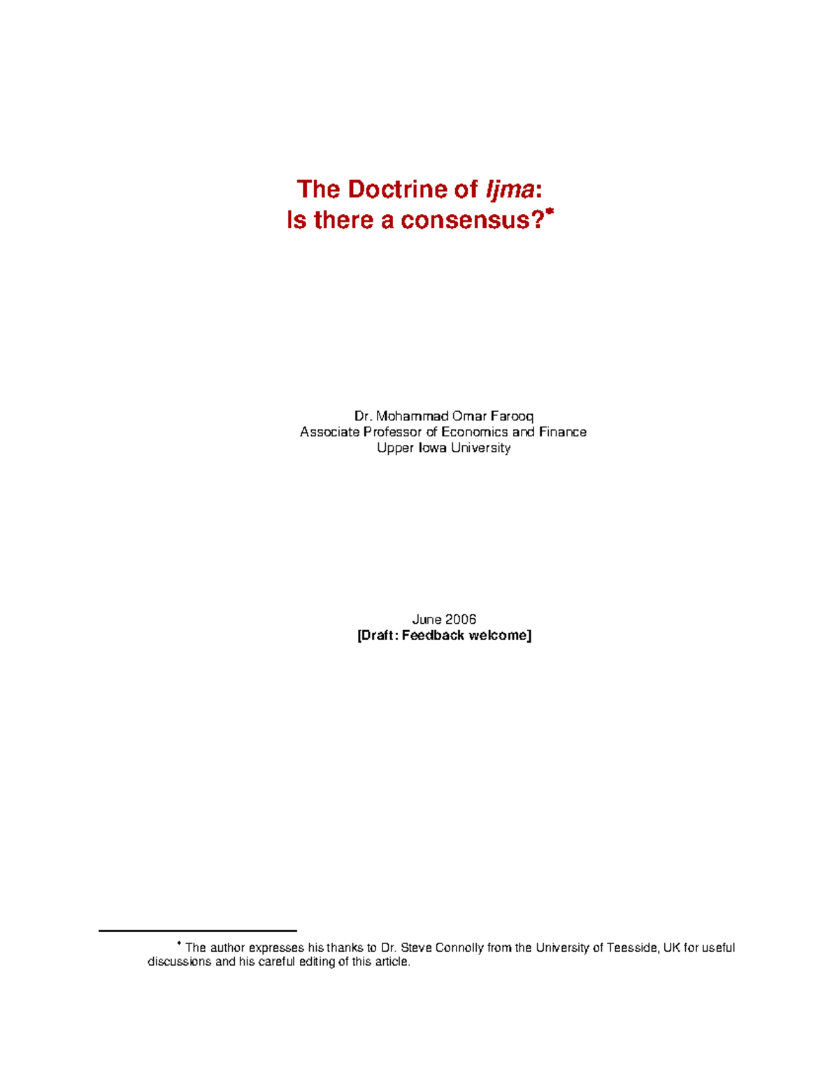 Ijma Notes for Islamic Law - The Doctrine of Ijma : Is there a ...