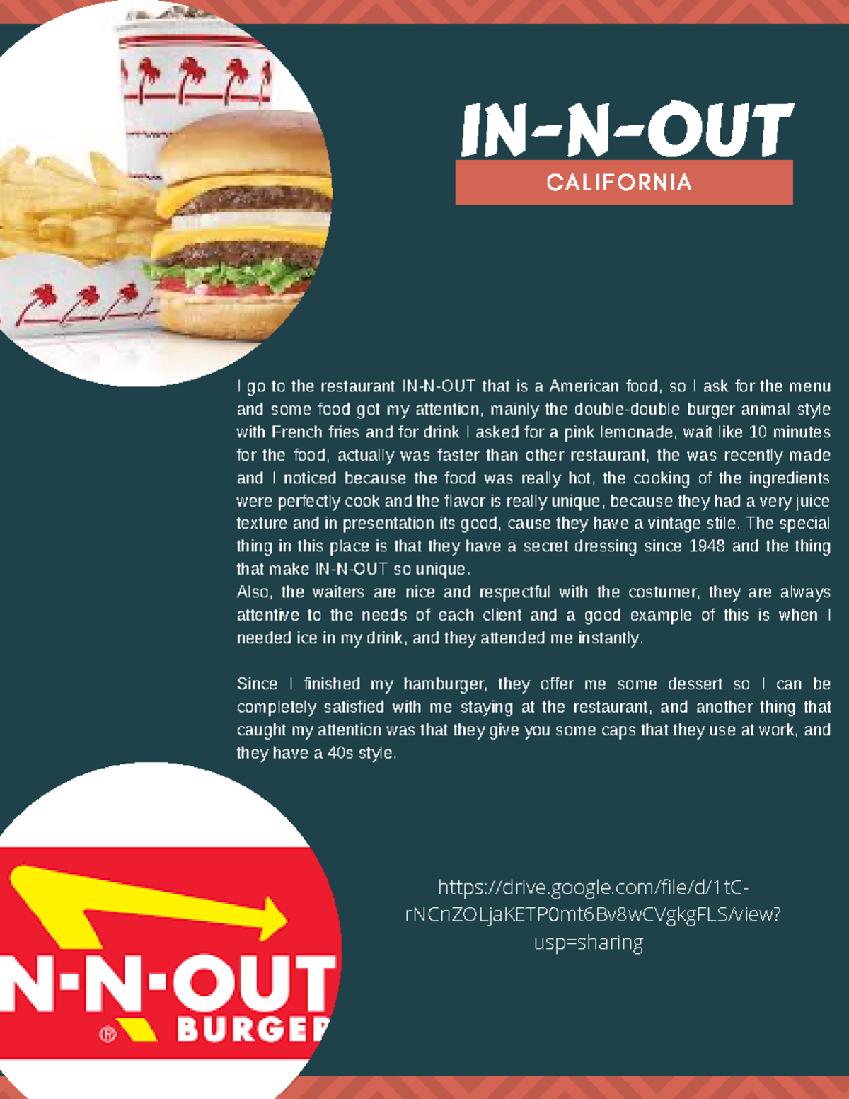 Activity 1 Mood Food-JGR - IN-N-OUT CALIFORNIA I go to the restaurant ...