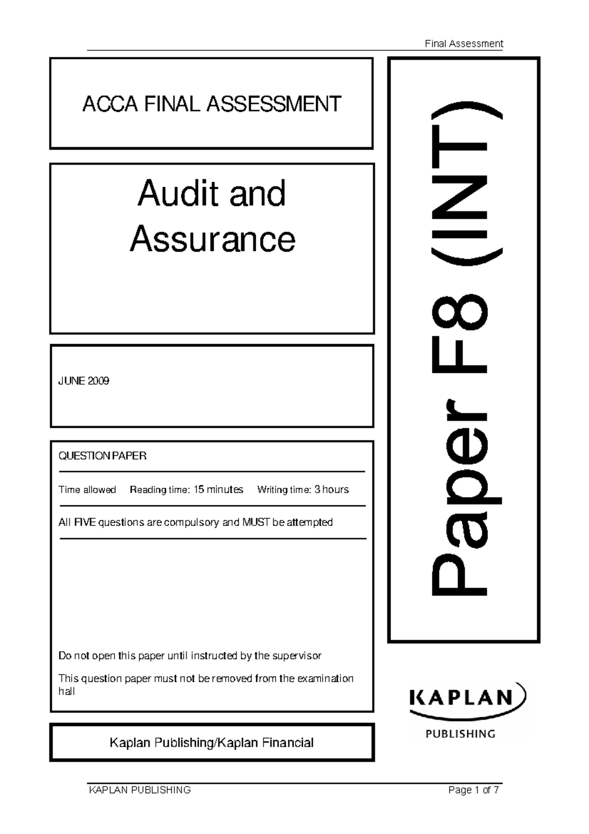 ACCA Noter Answer Paper F8 acca f8 int aa final assessment questions ...