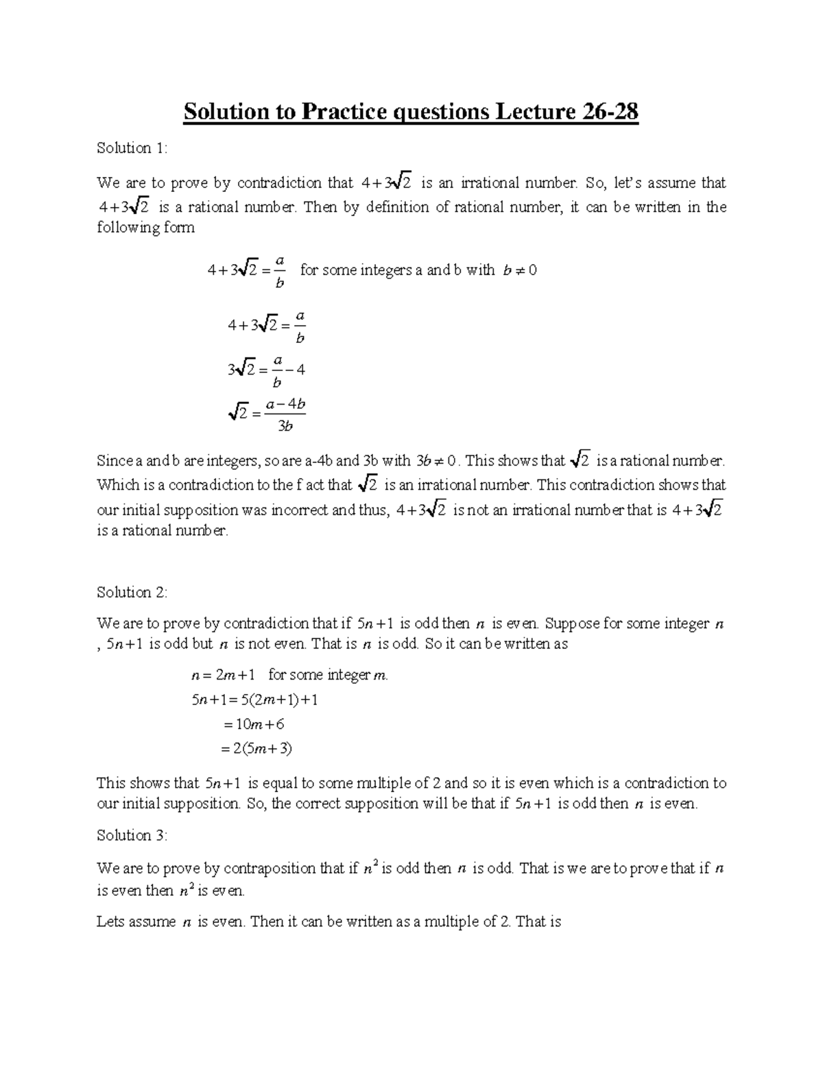 Solution to Practice questions Lec 26- 28 - Solution to Practice ...