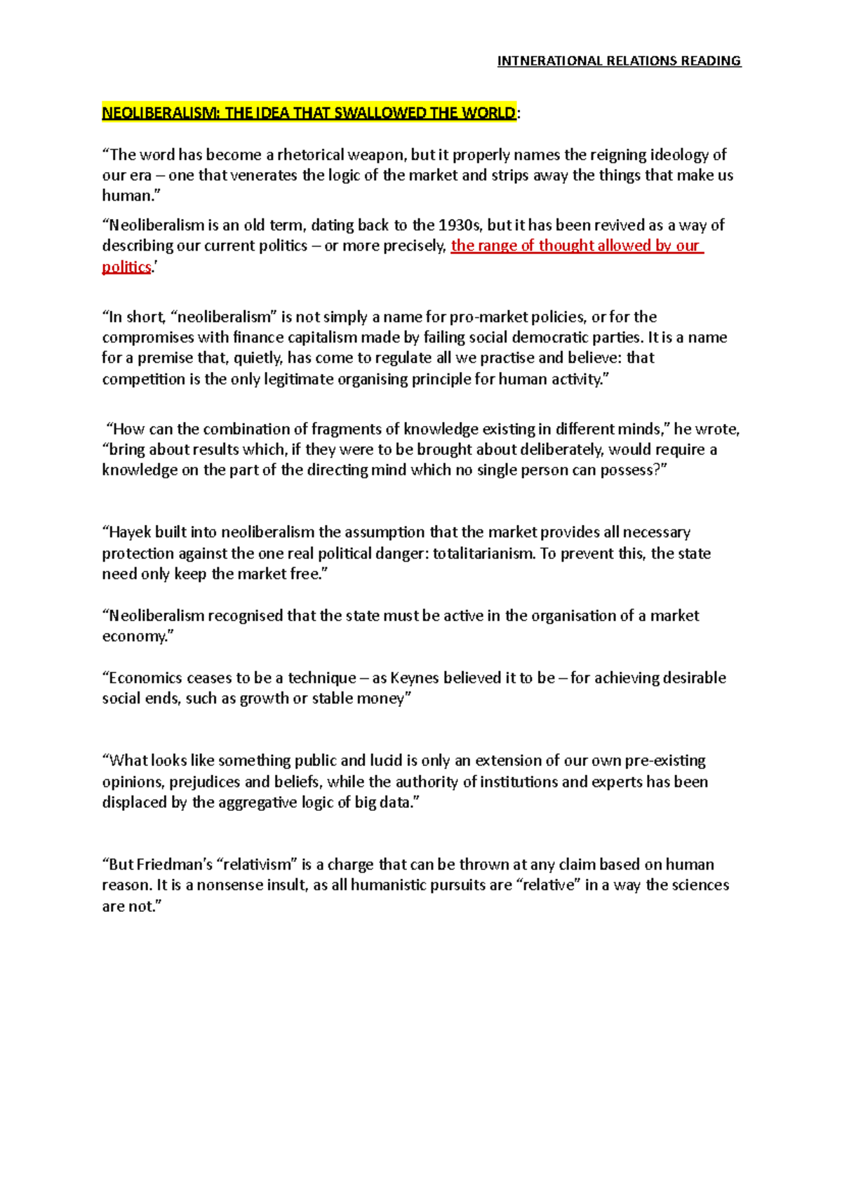 Neoliberalism- international relations reading Quotes - INTNERATIONAL ...