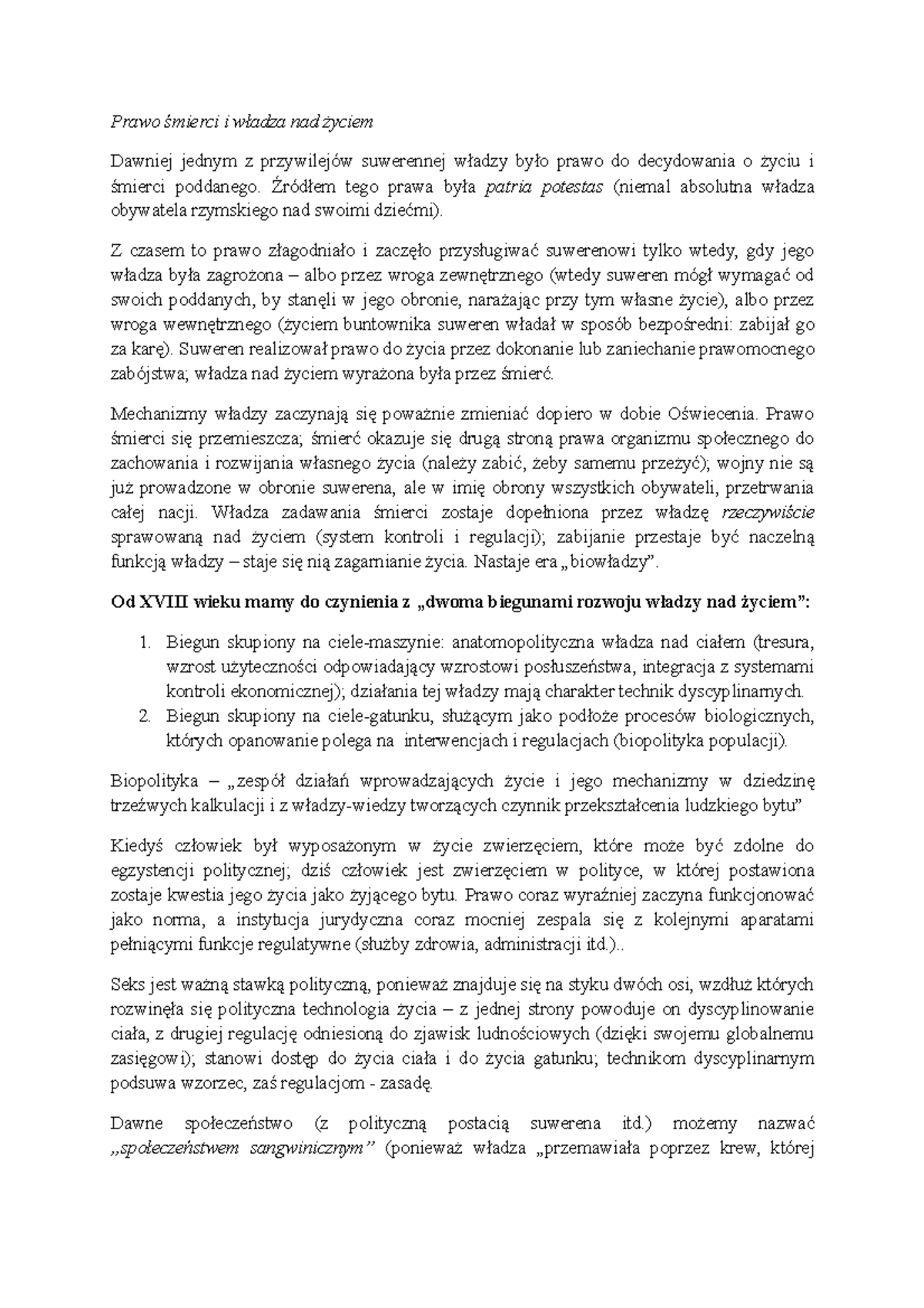 Foucault (2) - Prawo śmierci i władza nad życiem - Prawo śmierci i ...