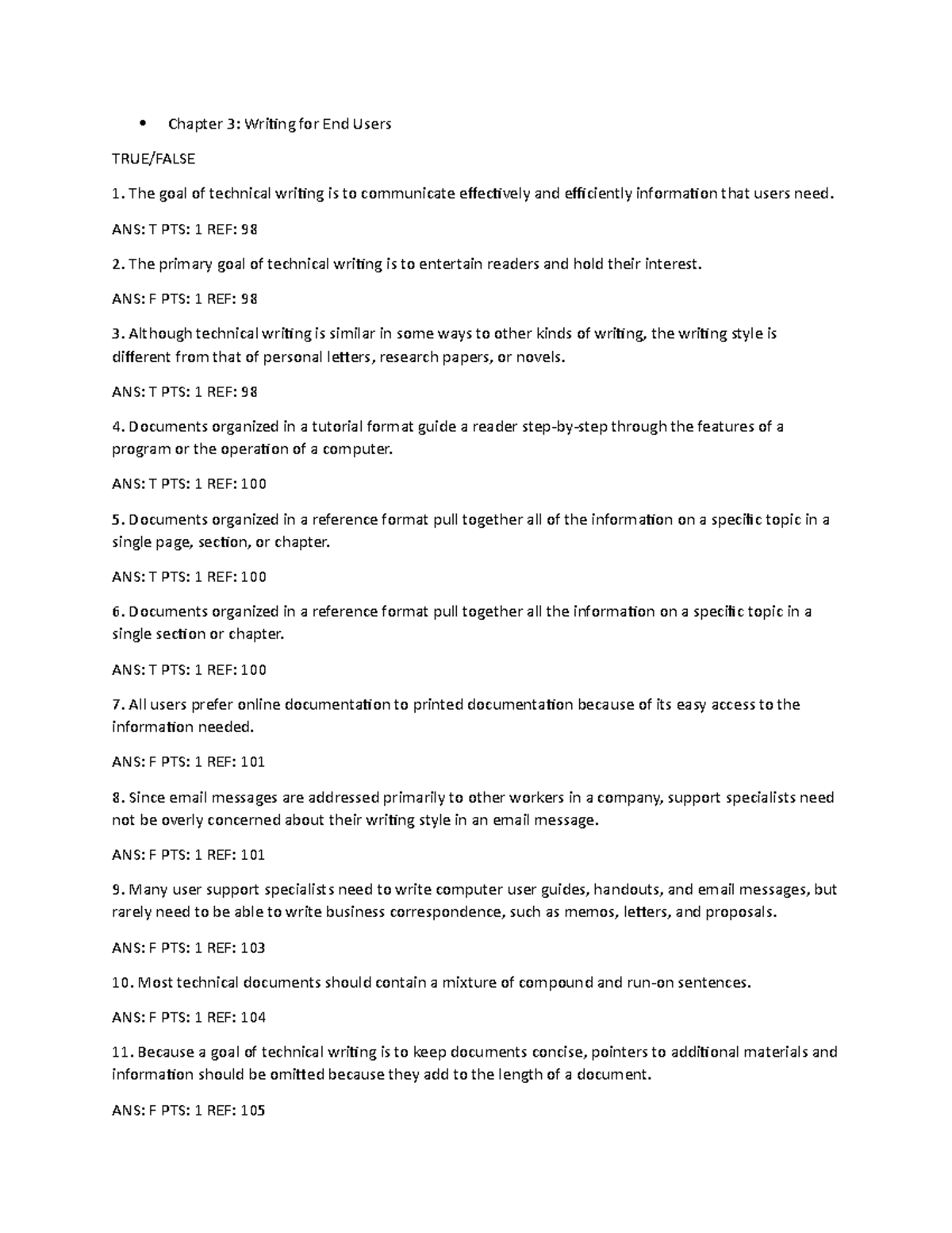 Chapter 1-3 question banks customer - Chapter 3: Writing for End Users ...