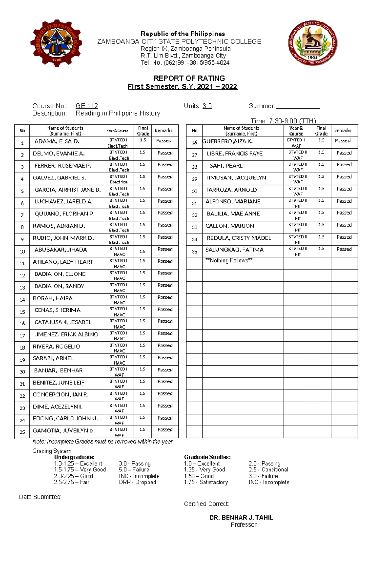 GE-112-II-F - Republic of the Philippines ZAMBOANGA CITY STATE ...