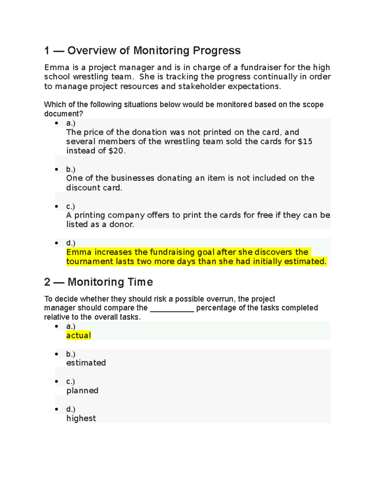 Project Managrment Unit 3- Challenge 2- Monitoring Progress and Project ...