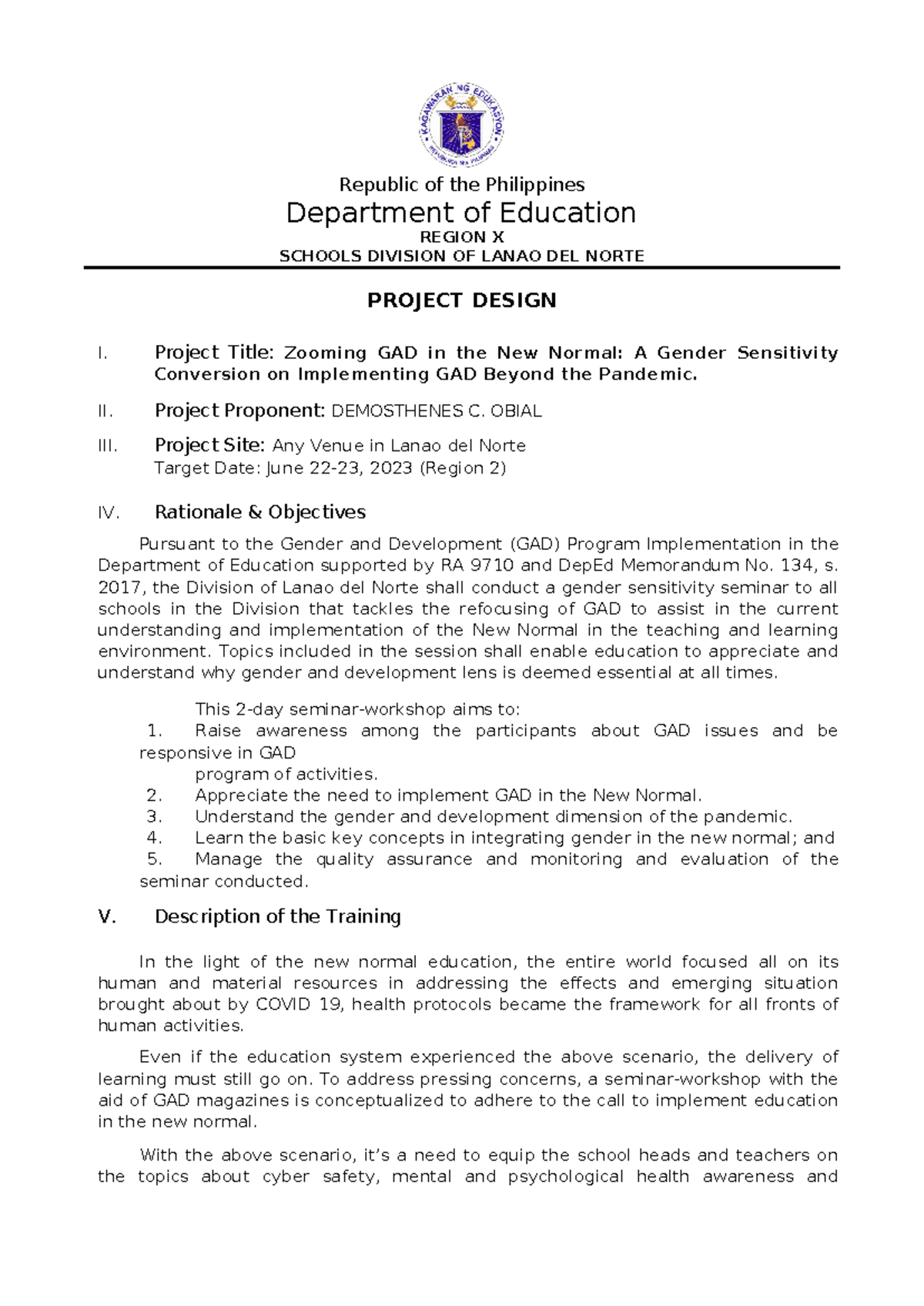 MES GAD Proposal 2023 - school reports - Republic of the Philippines ...
