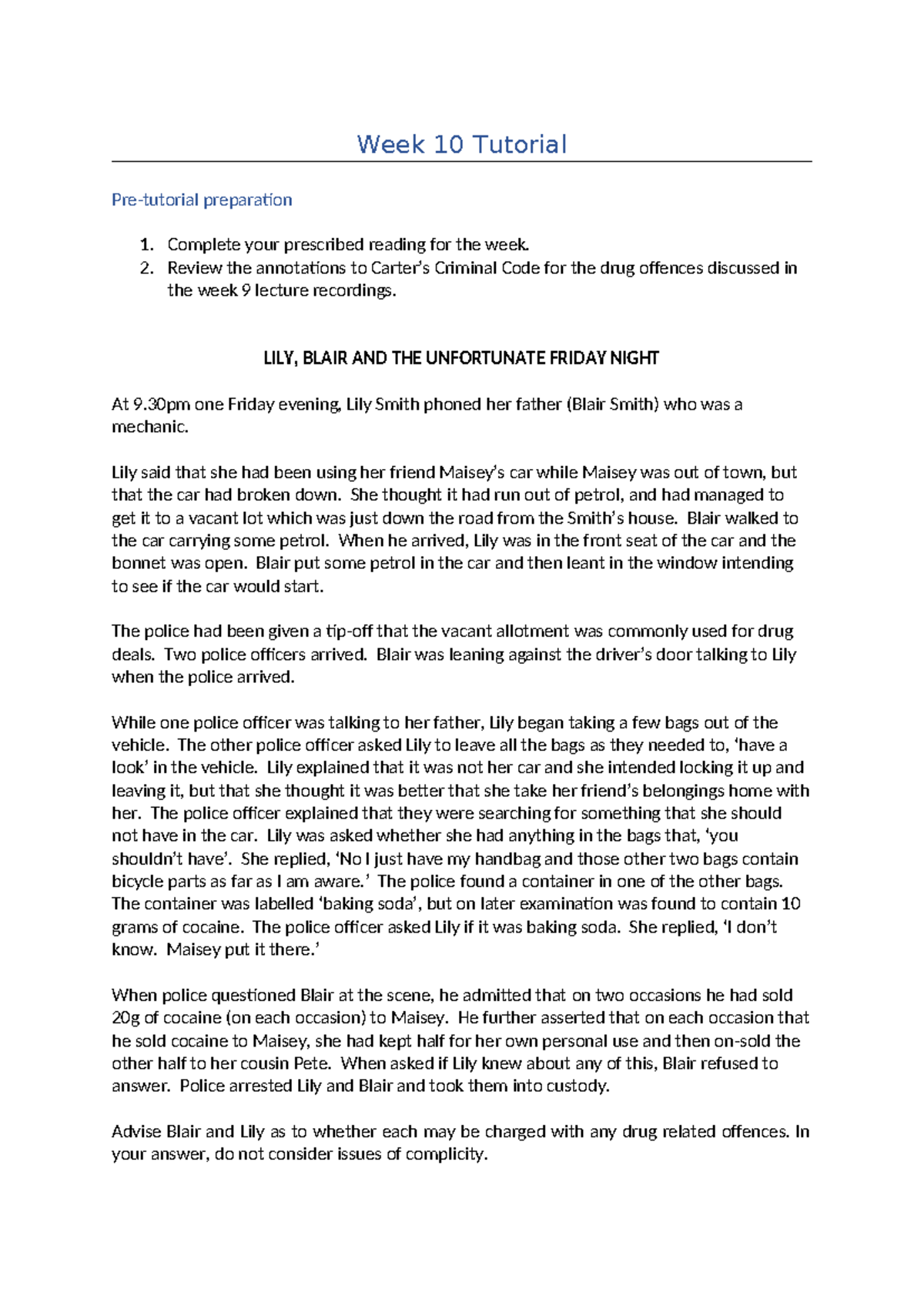 LLB106 Week 10 Tutorial - Week 10 Tutorial Pre-tutorial preparation 1. Complete your prescribed ...