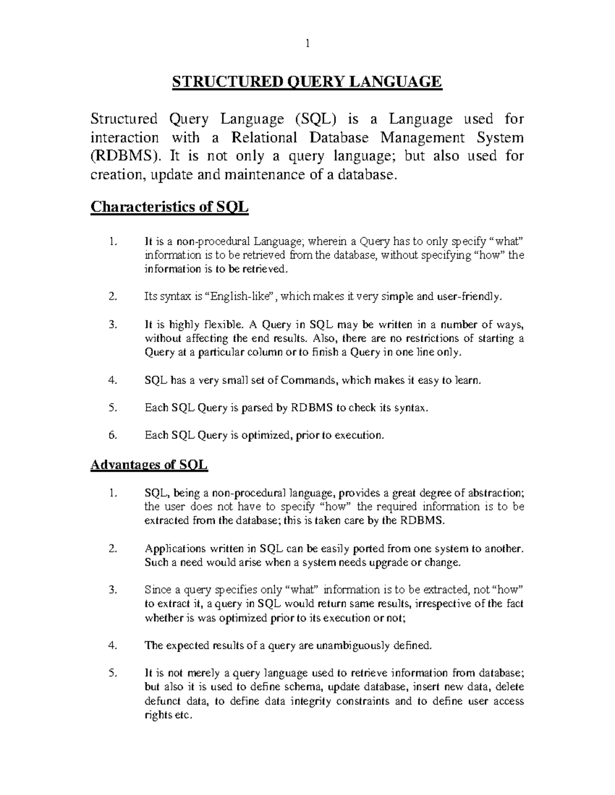 Sqlnotes And Practice Question Structured Query Language Structured Query Language Sql Is A