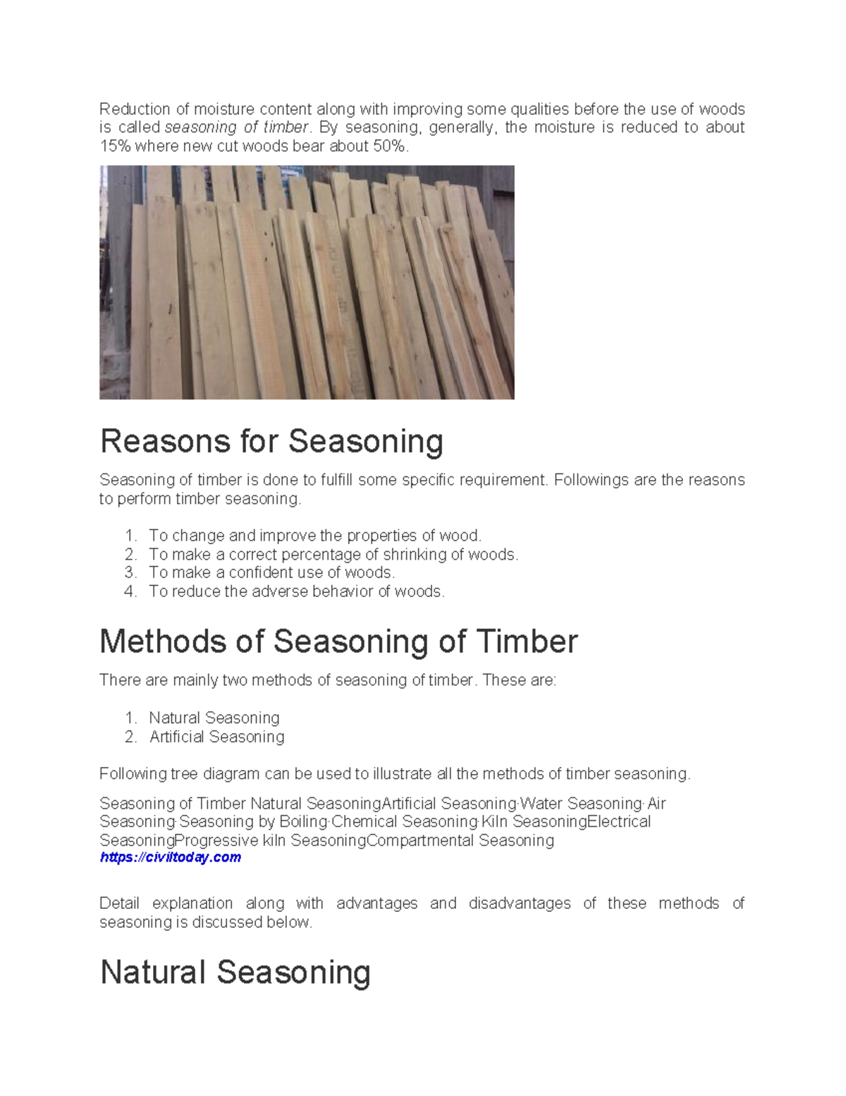 Timber Seasoning Methods - Reduction of moisture content along with ...