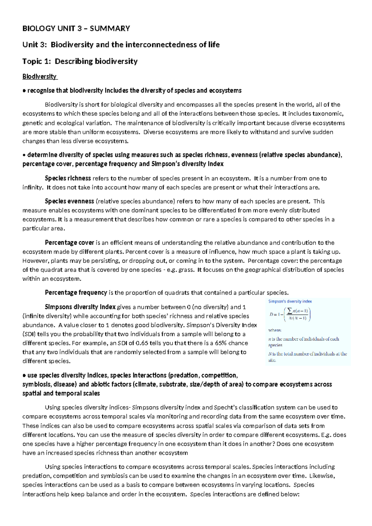 Biology UNIT 3 - Unit 3 Study Notes - BIOLOGY UNIT 3 – SUMMARY Unit 3 ...