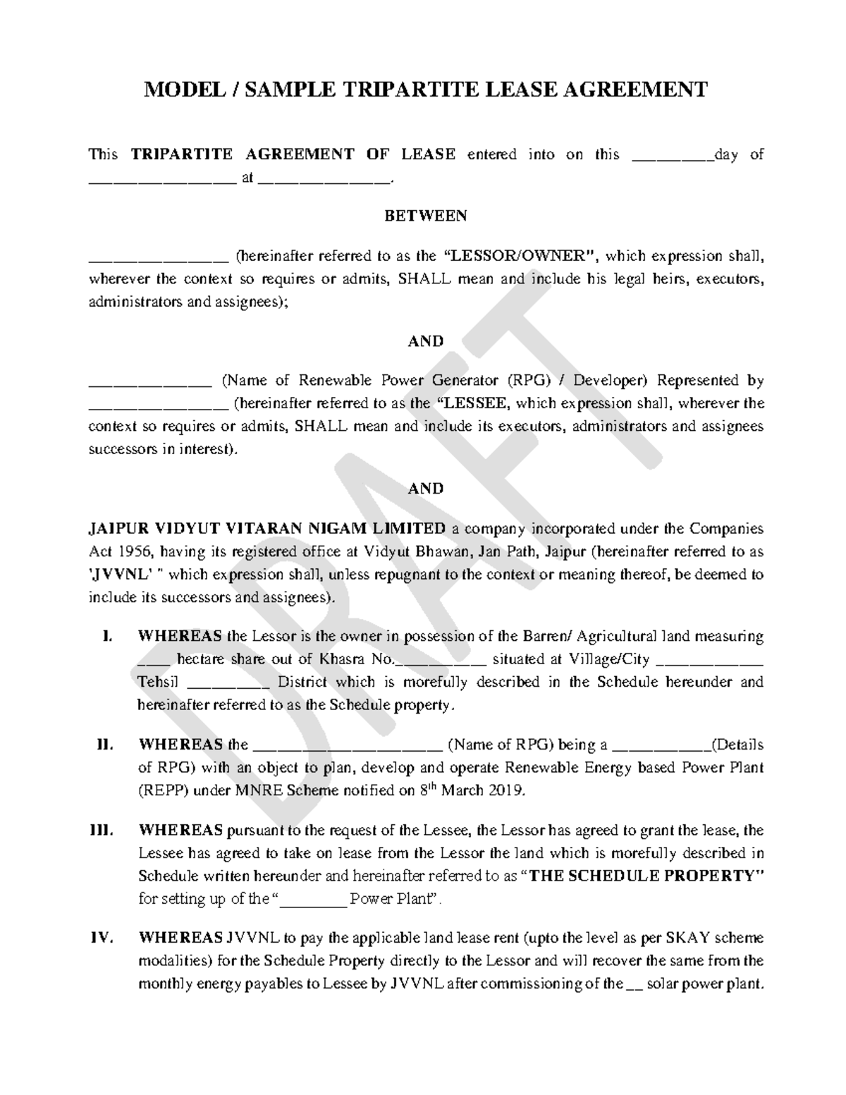 Model Lease Agreement Clean - MODEL / SAMPLE TRIPARTITE LEASE AGREEMENT ...