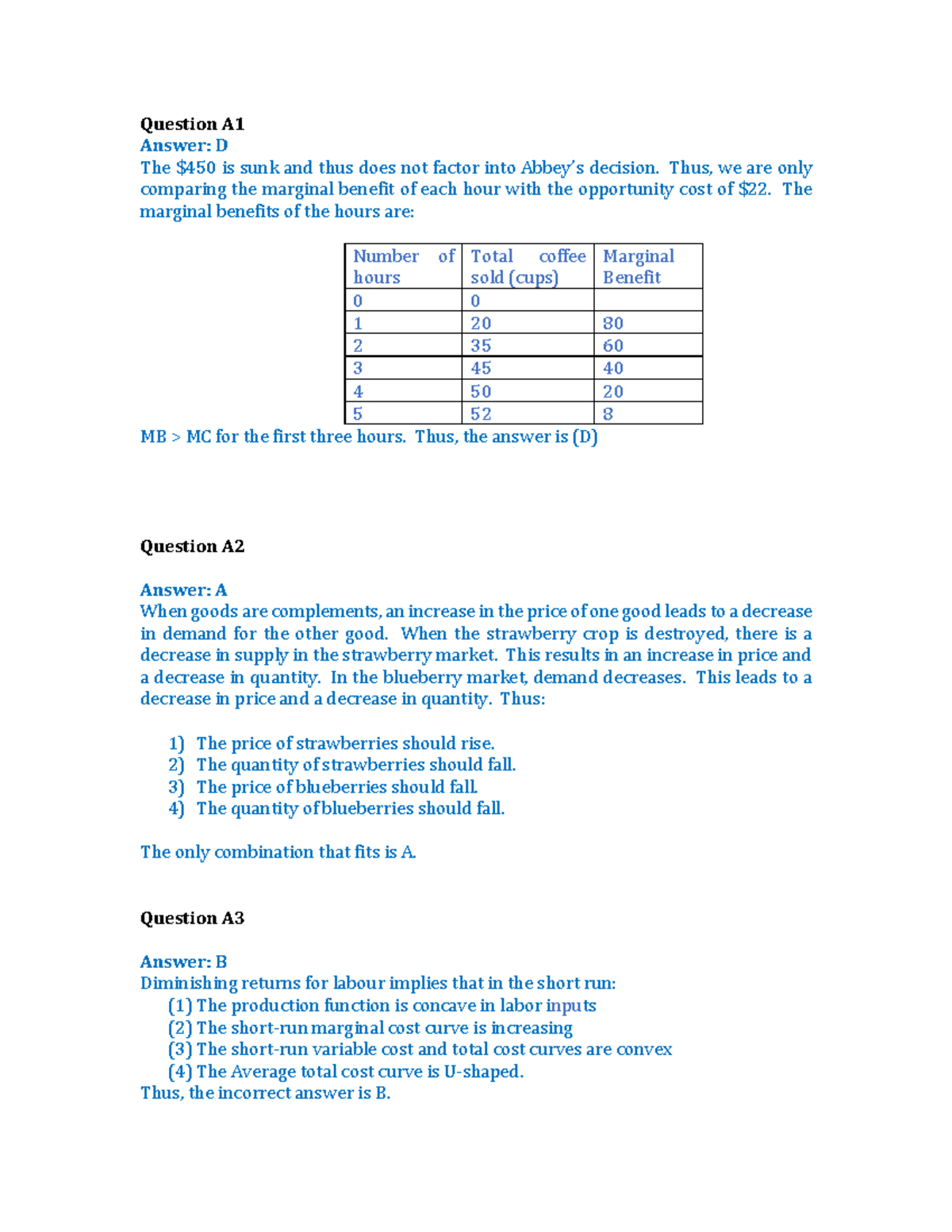 Introductory Microeconomics Practice Exam Year Unkown Answers ...