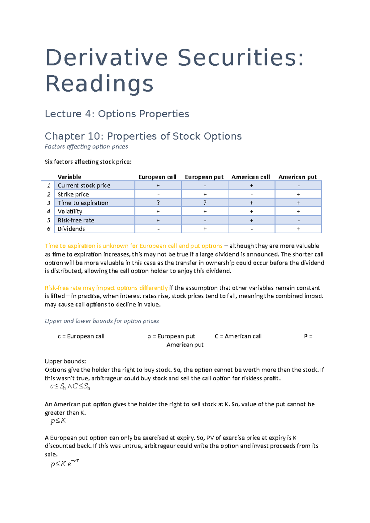 Derivative Securities Reading Notes - Ch 10 - Derivative Securities ...
