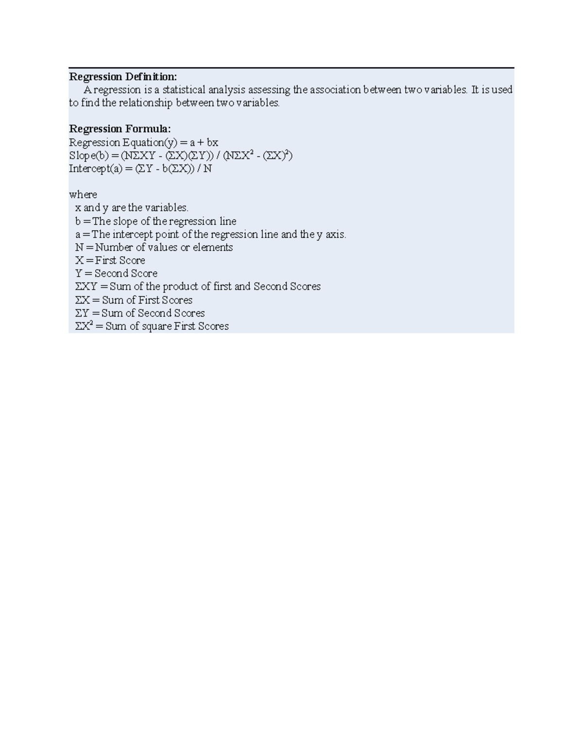 Regression Definition - It is used to find the relationship between two ...