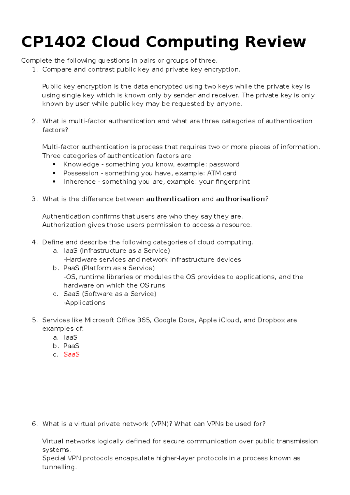 CP1402 Week 11 Prac - Cloud Computing - CP1402 Cloud Computing Review Complete the following ...