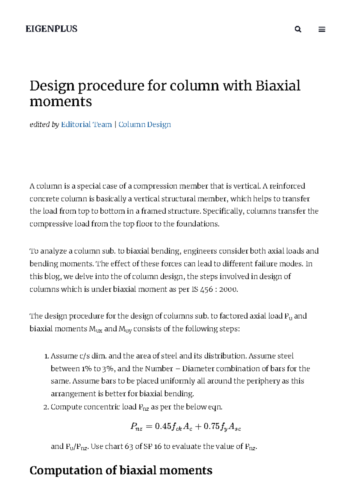 Design procedure for column with Biaxial moments - eigenplus - Design procedure for column with ...