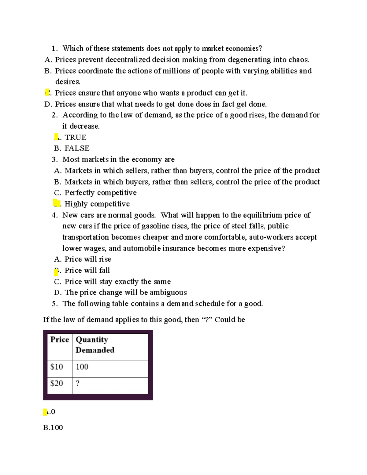 Section 2 - MCQs - Which of these statements does not apply to market ...
