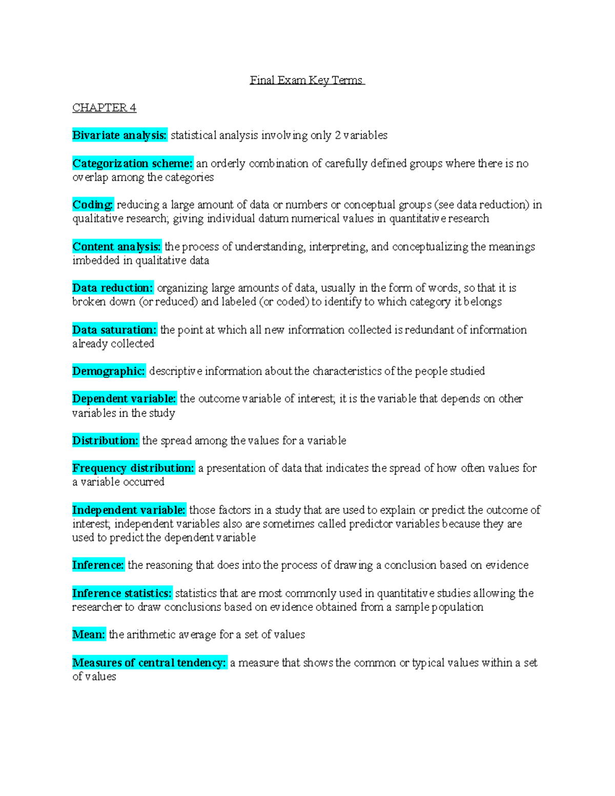 Final Exam Key Terms - A theme summarizes and synthesizes discrete ...