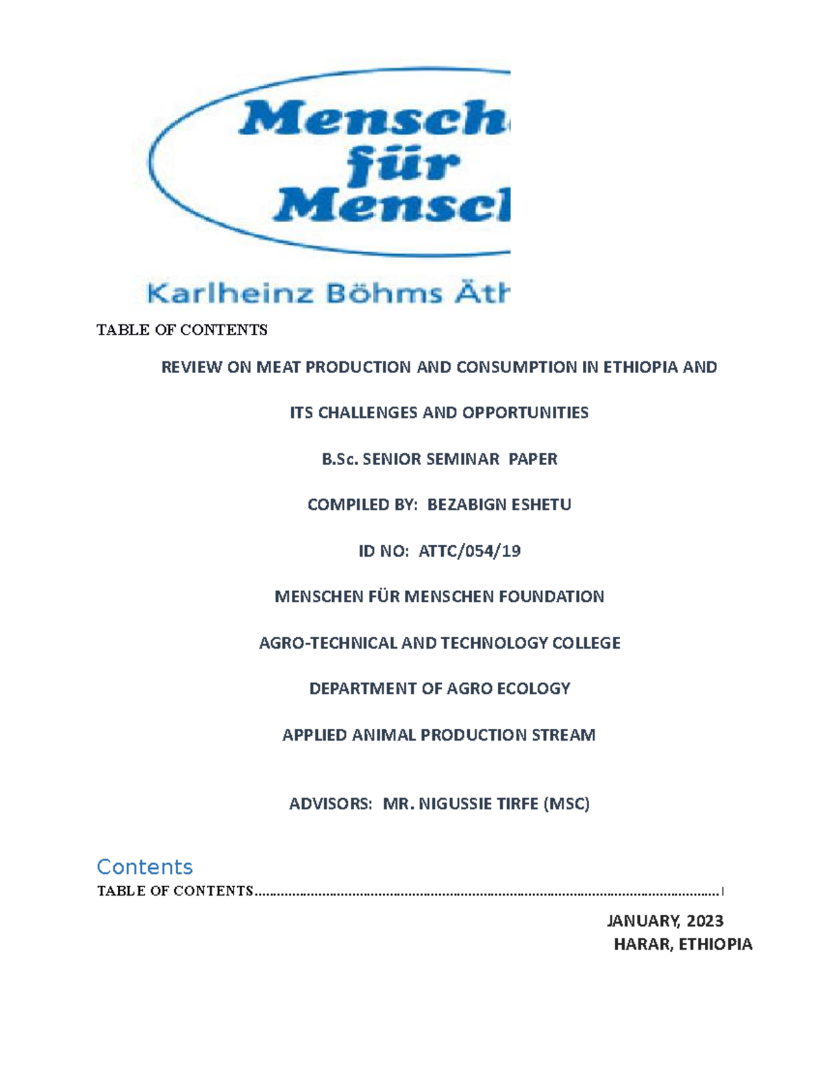 Senior seminar paper - TABLE OF CONTENTS Contents TABLE OF - Studocu