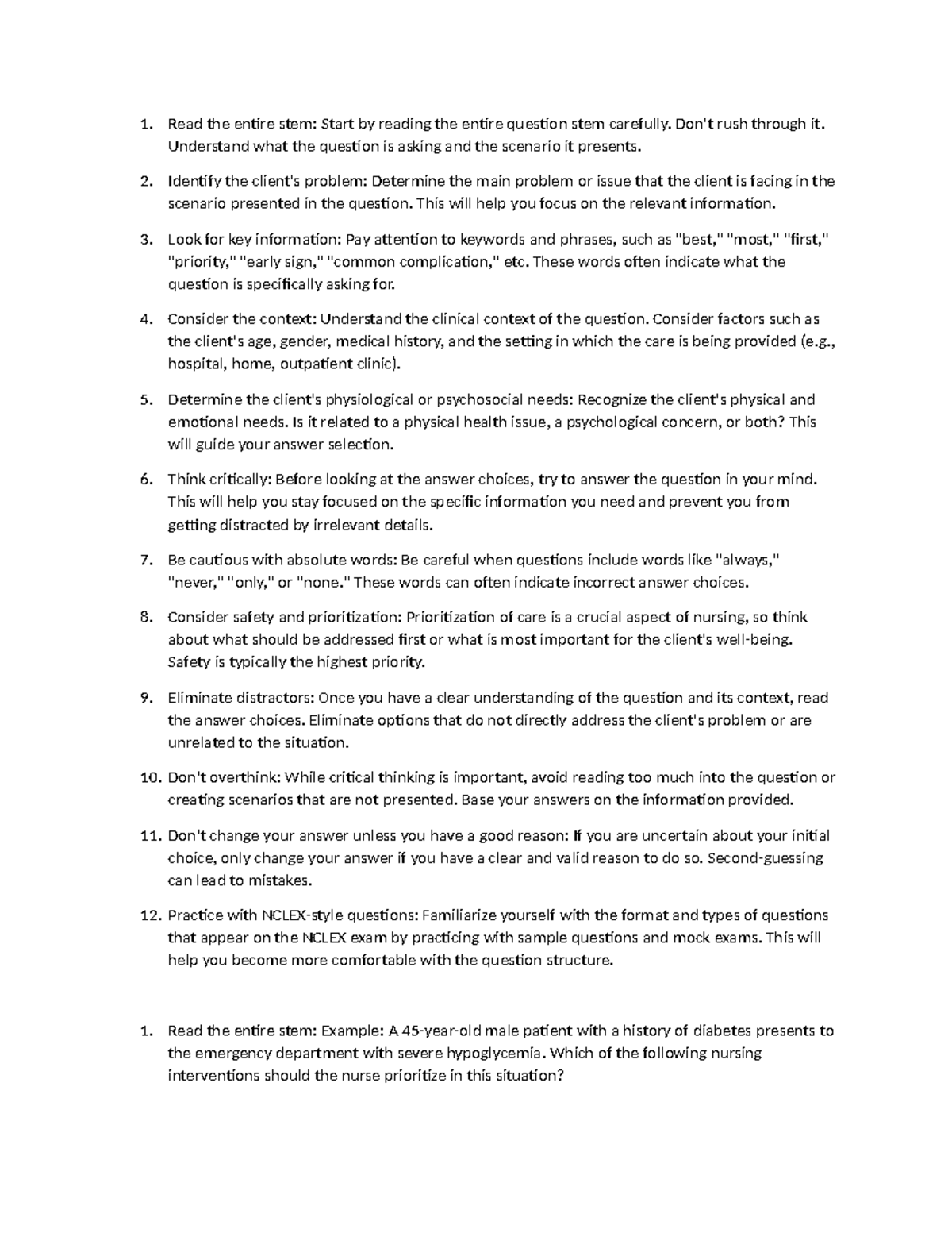 Nclex TEST Taking - Read the entire stem: Start by reading the entire ...